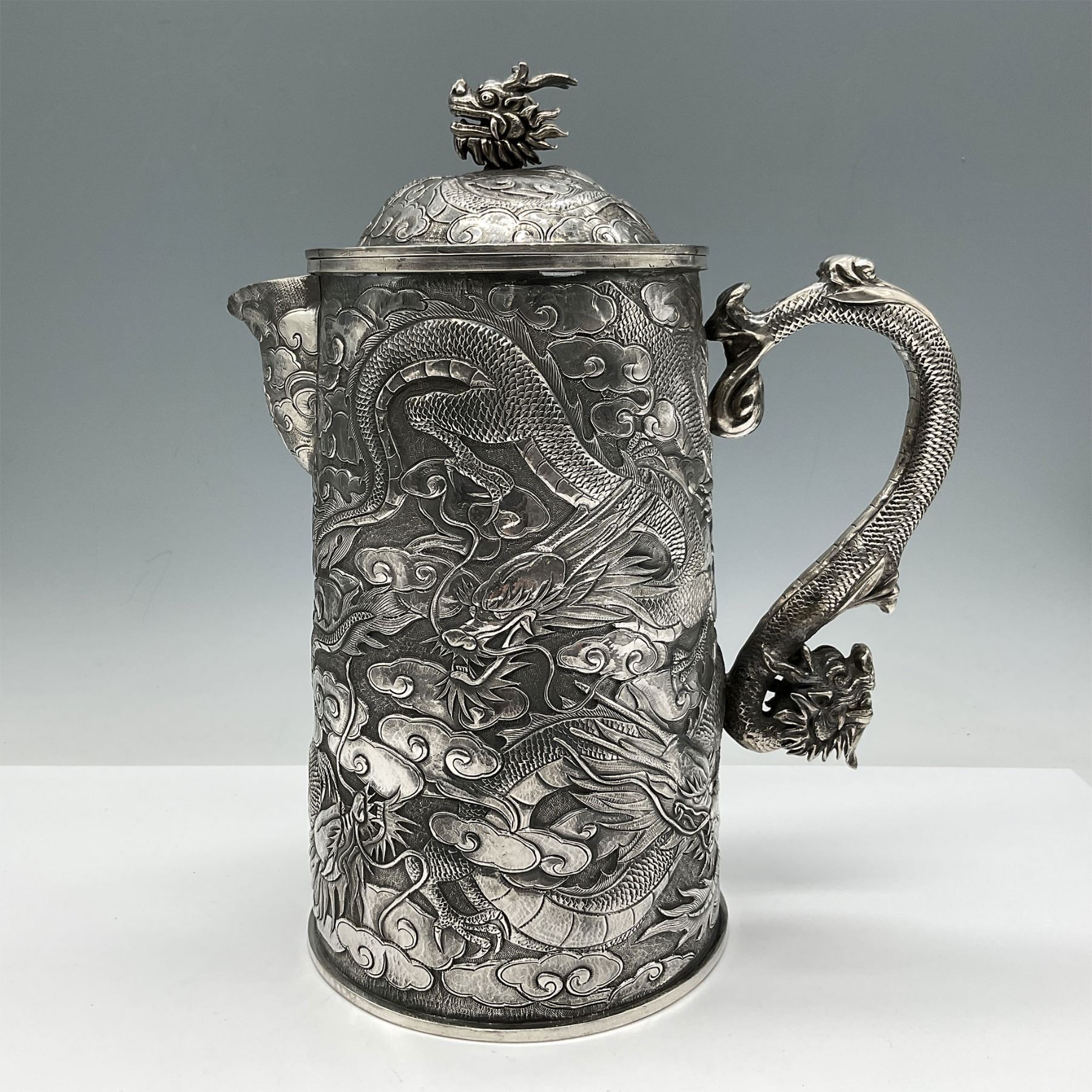 Antique Chinese Export Silver Dragon Tankard