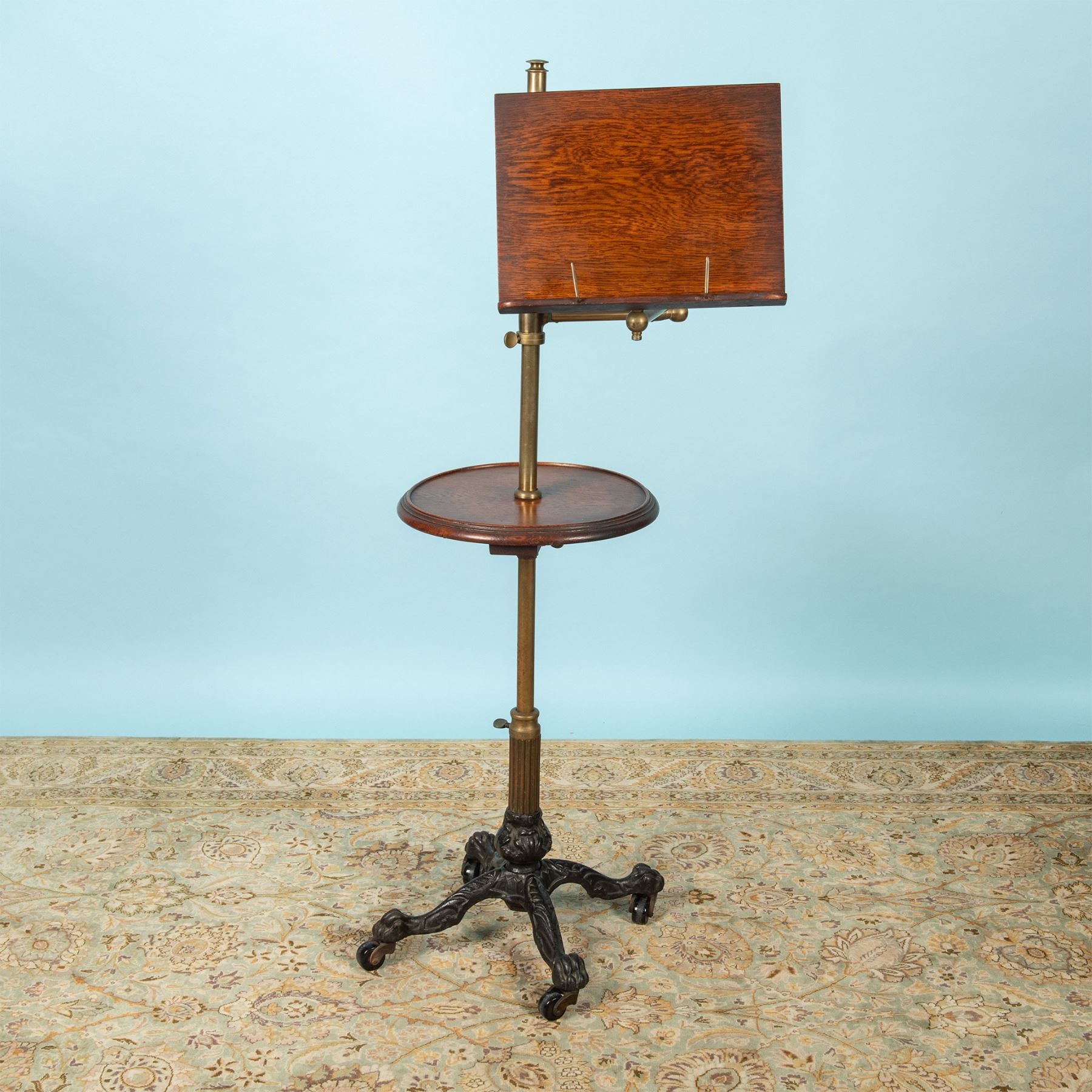 Antique Mahogany and Brass Rolling Adjustable Lectern