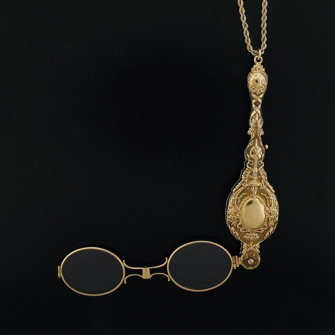 Vintage 14k Gold Collectible Lorgnette Opera Glasses & 35" Rope Chain ...