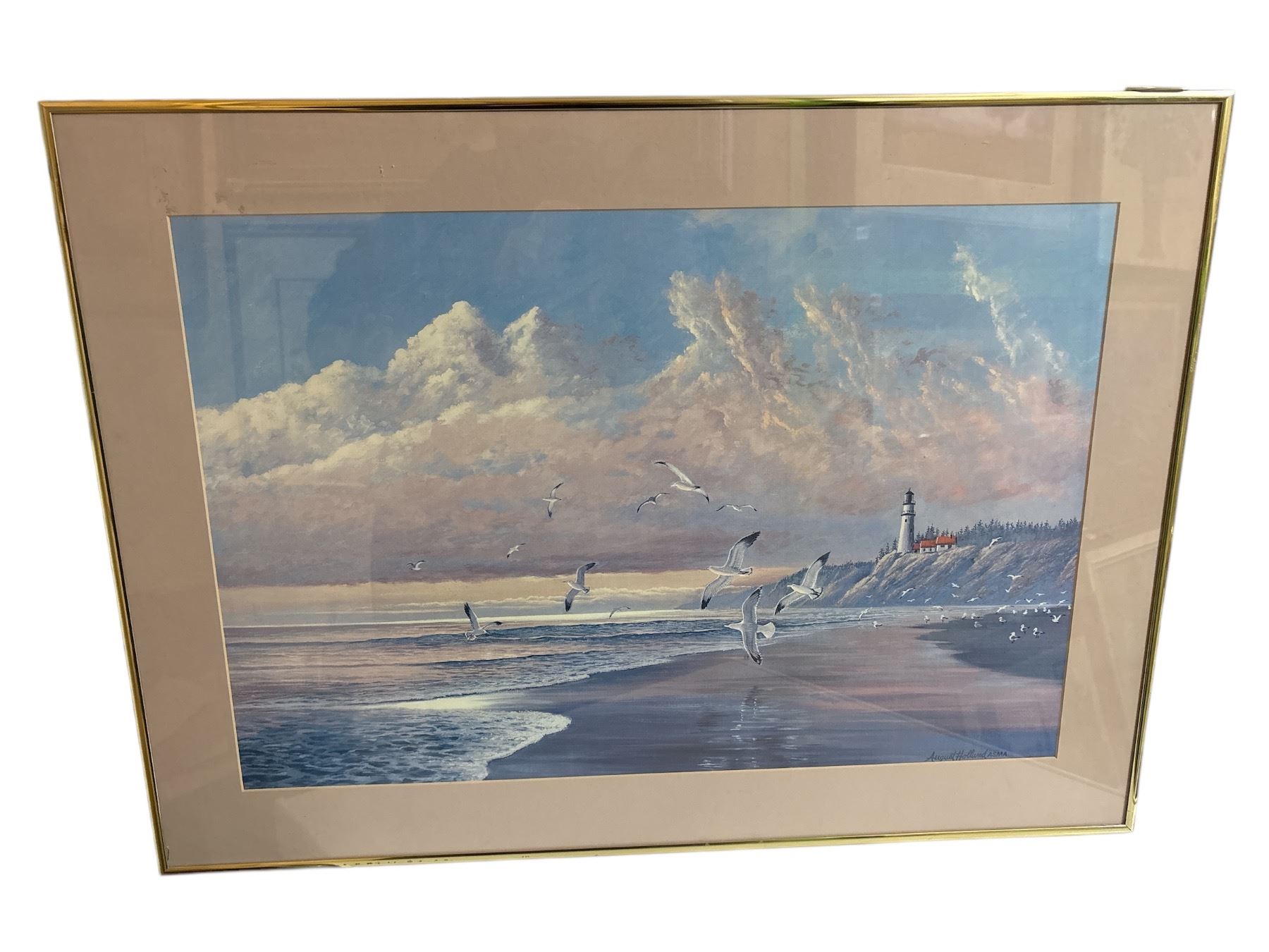 Framed Birds flying on Ocean print signed by artist August Holland from ...