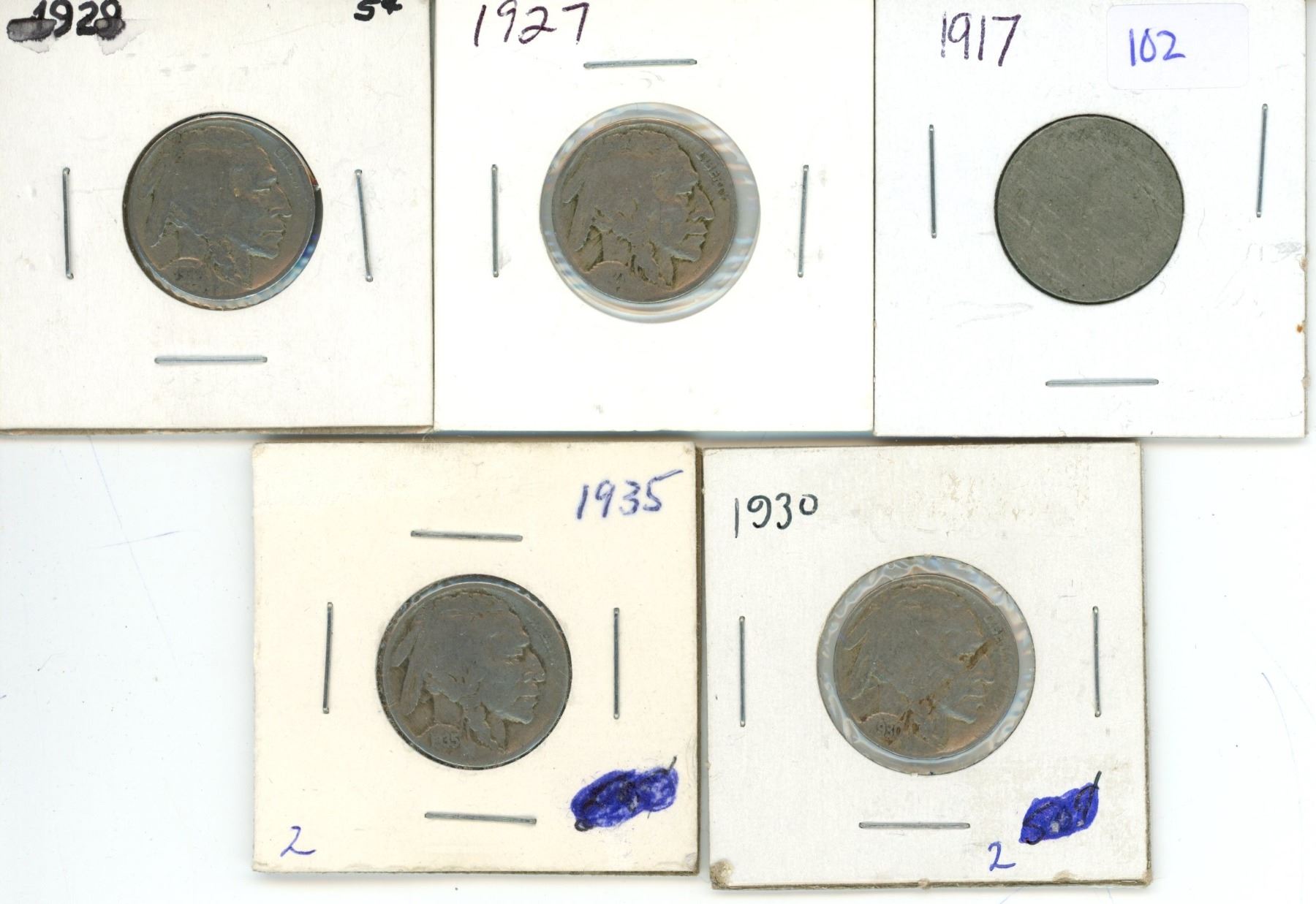 5 USA 5c COINS. 1917/1927/1929/1930/1935 - Schmalz Auctions