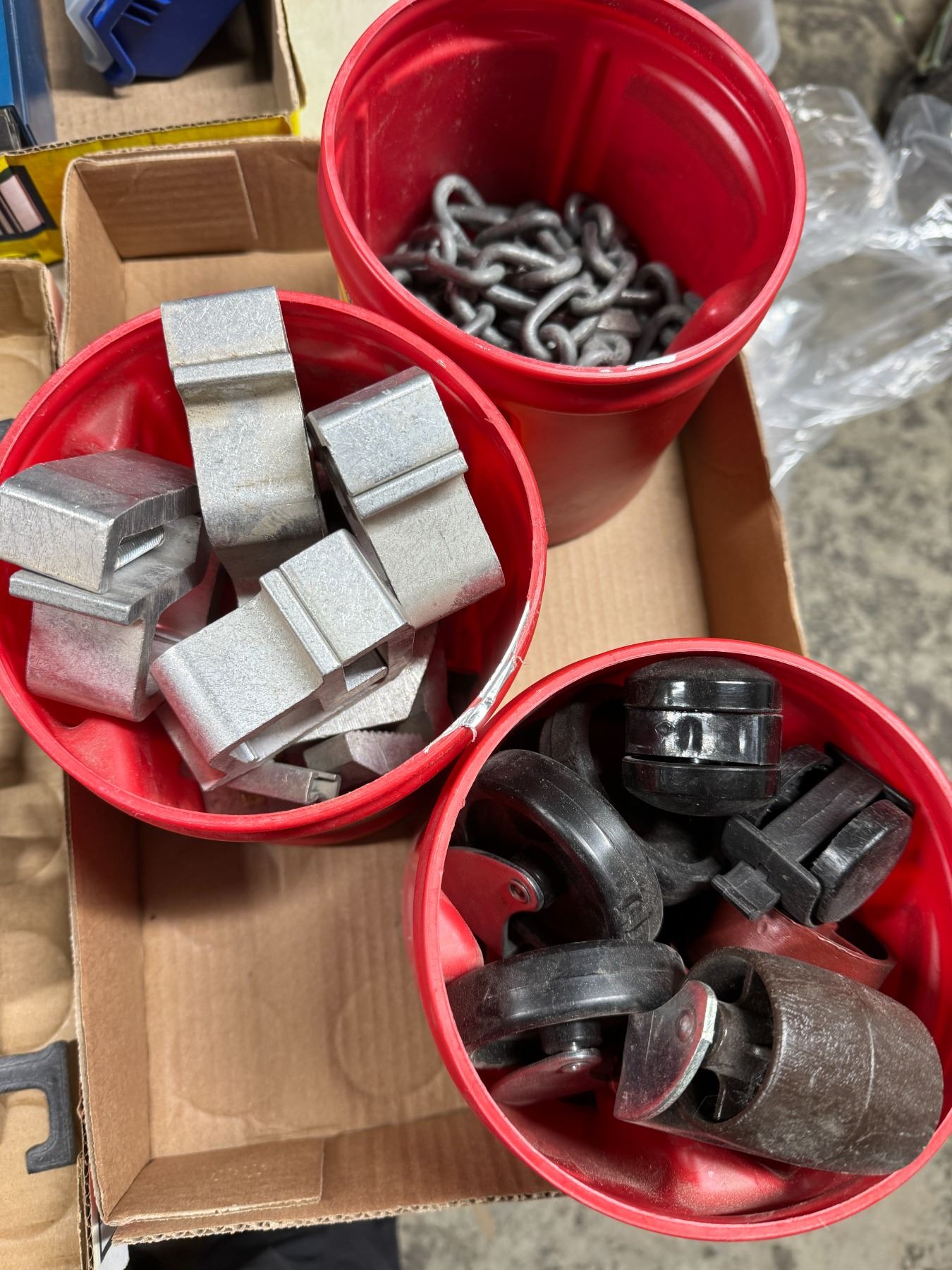 Chain clamps, and wheels