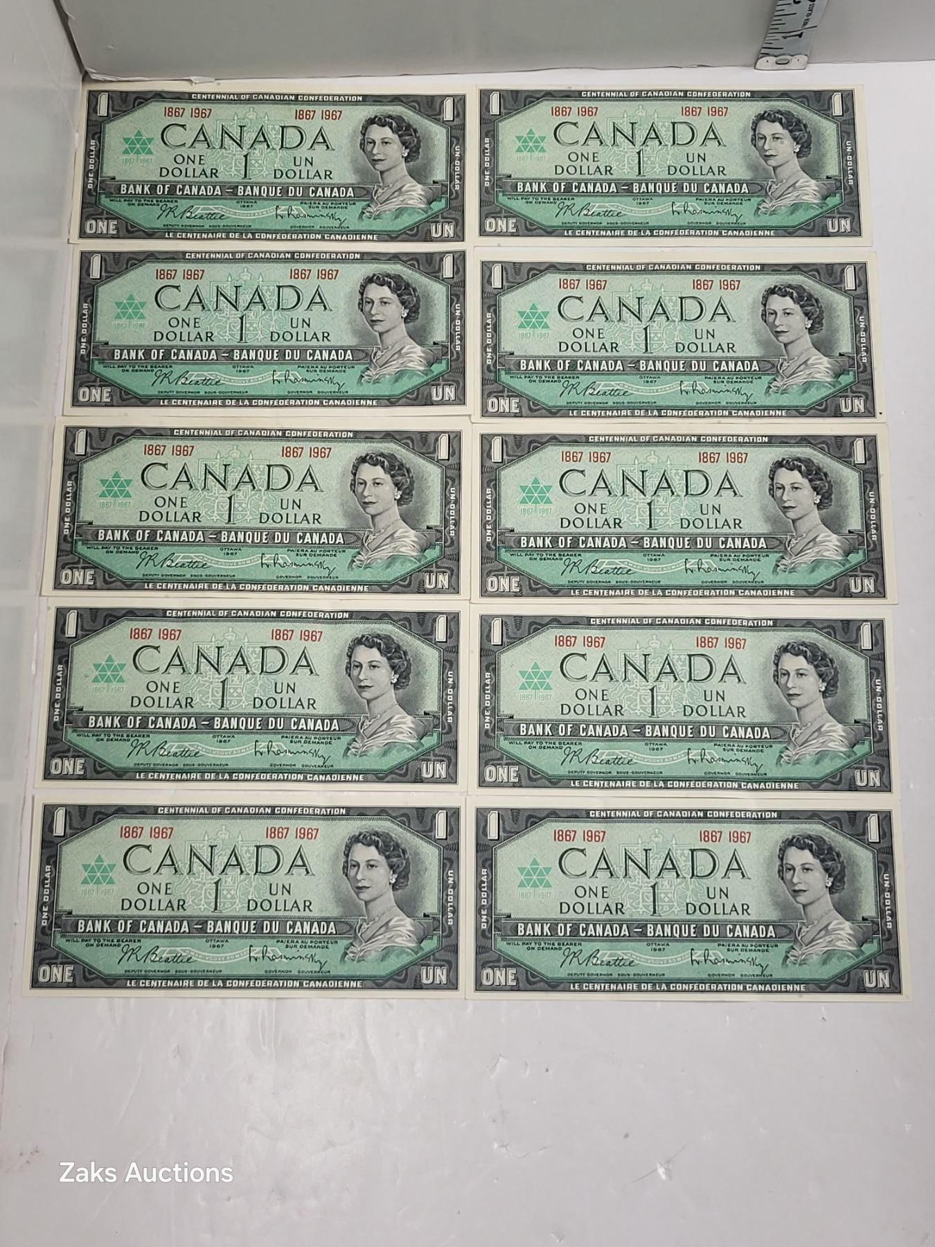 10 X 1867-1967 CAD $1 Dollar Bills