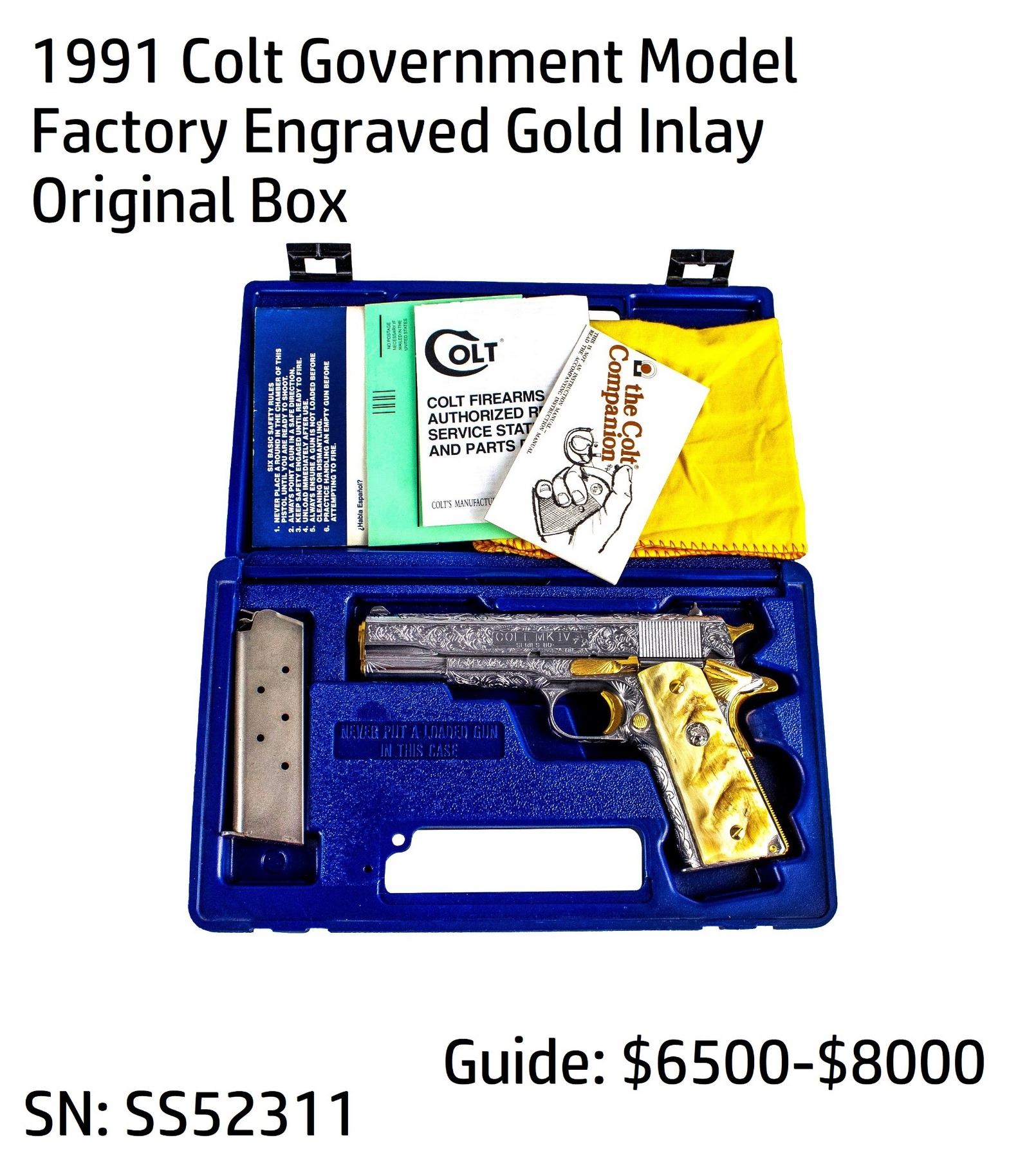 1991 Colt Government Model Factory Gold Inlay Engr