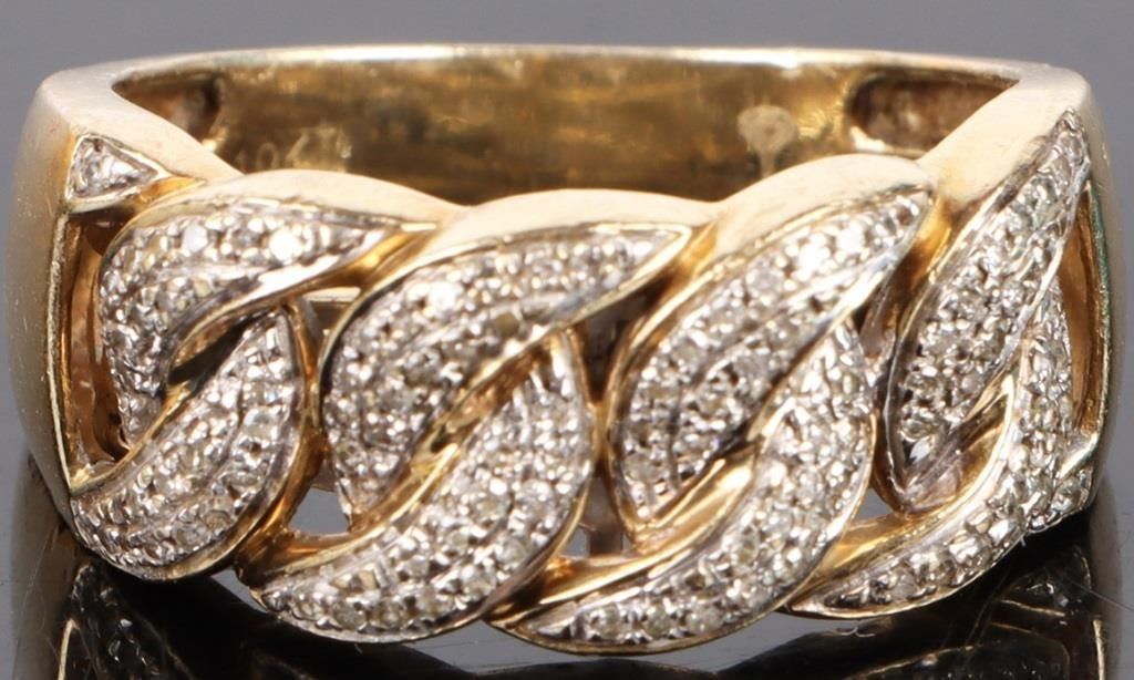 10K GOLD CUBAN LINK DESIGN DIAMOND ACCENT RING