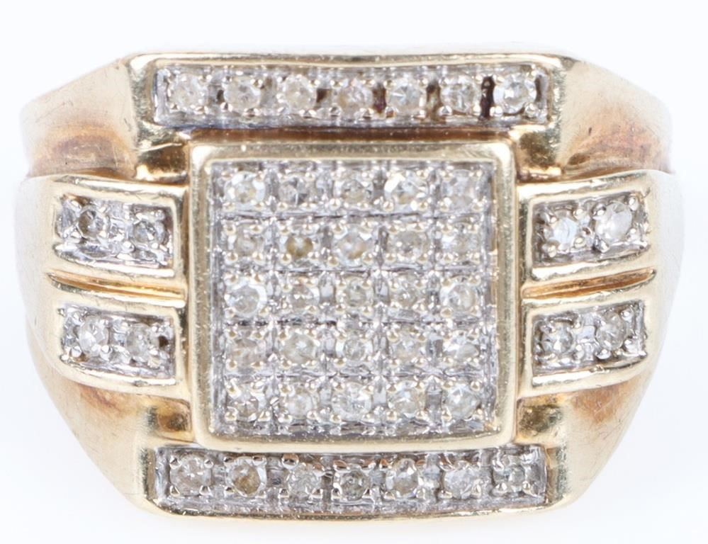 1CTW DIAMOND MEN'S PAVE 10K YELLOW GOLD RING