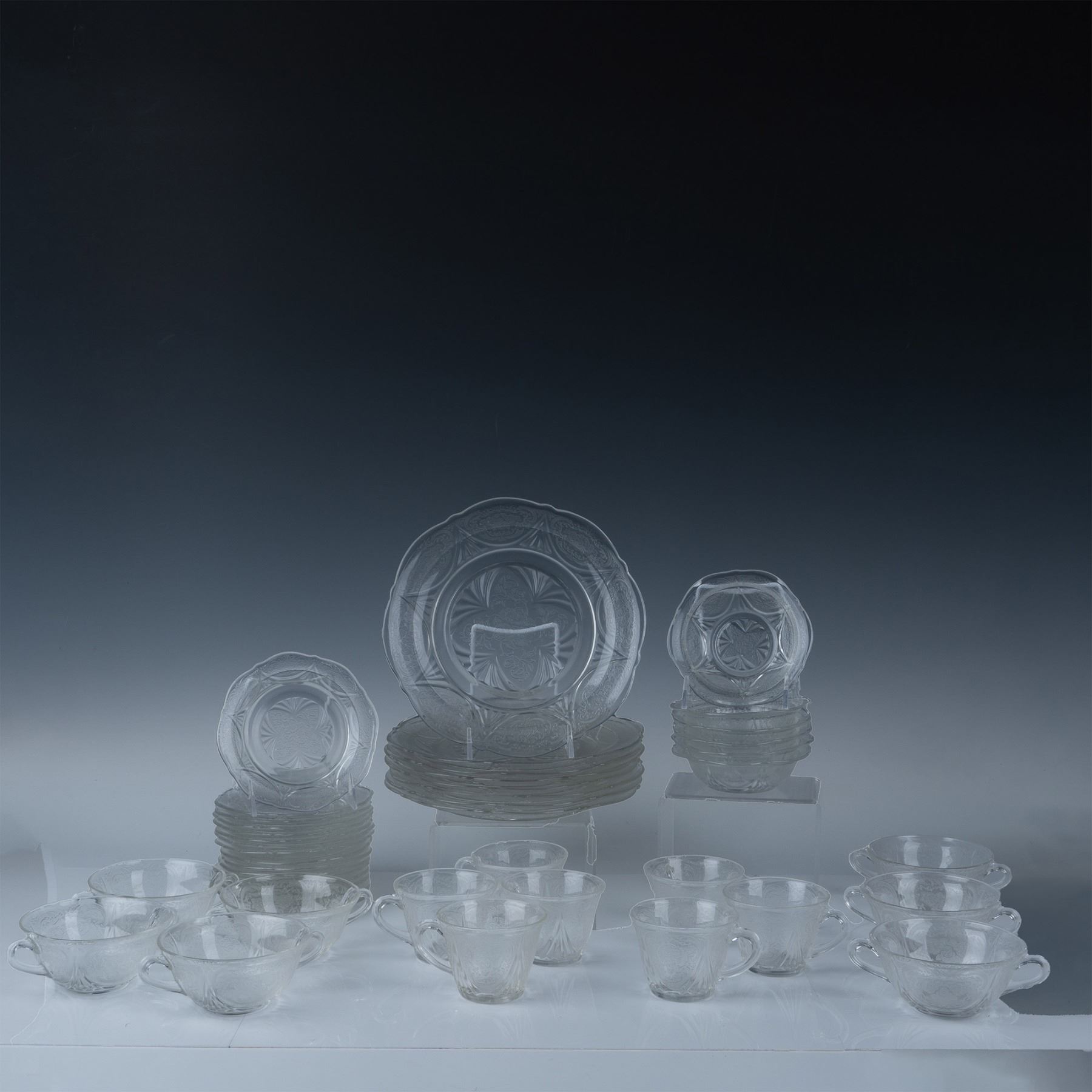 44pc Royal Lace Pattern Depression Glass Dinner Set