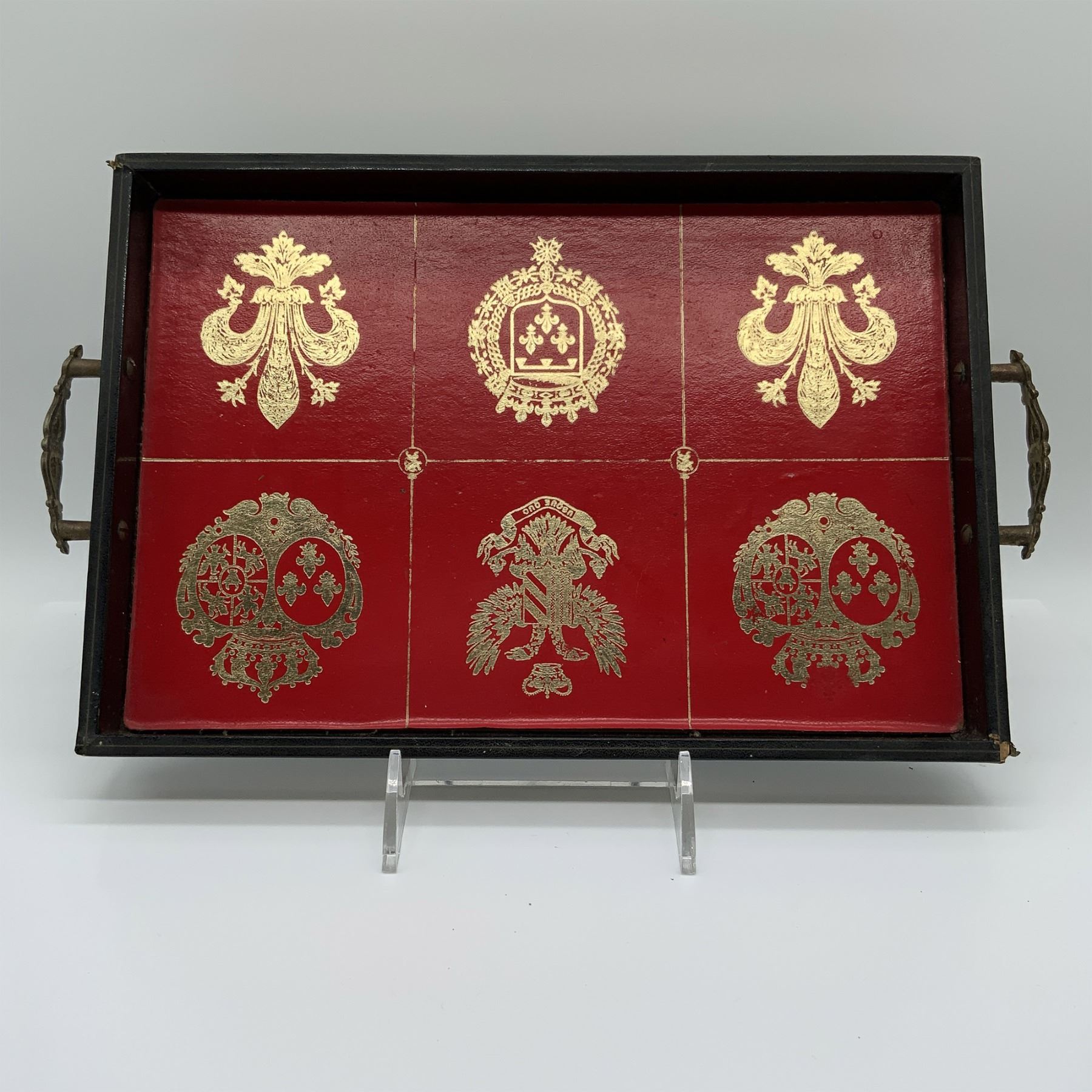 Vintage Swedish Leather and Brass Serving Tray