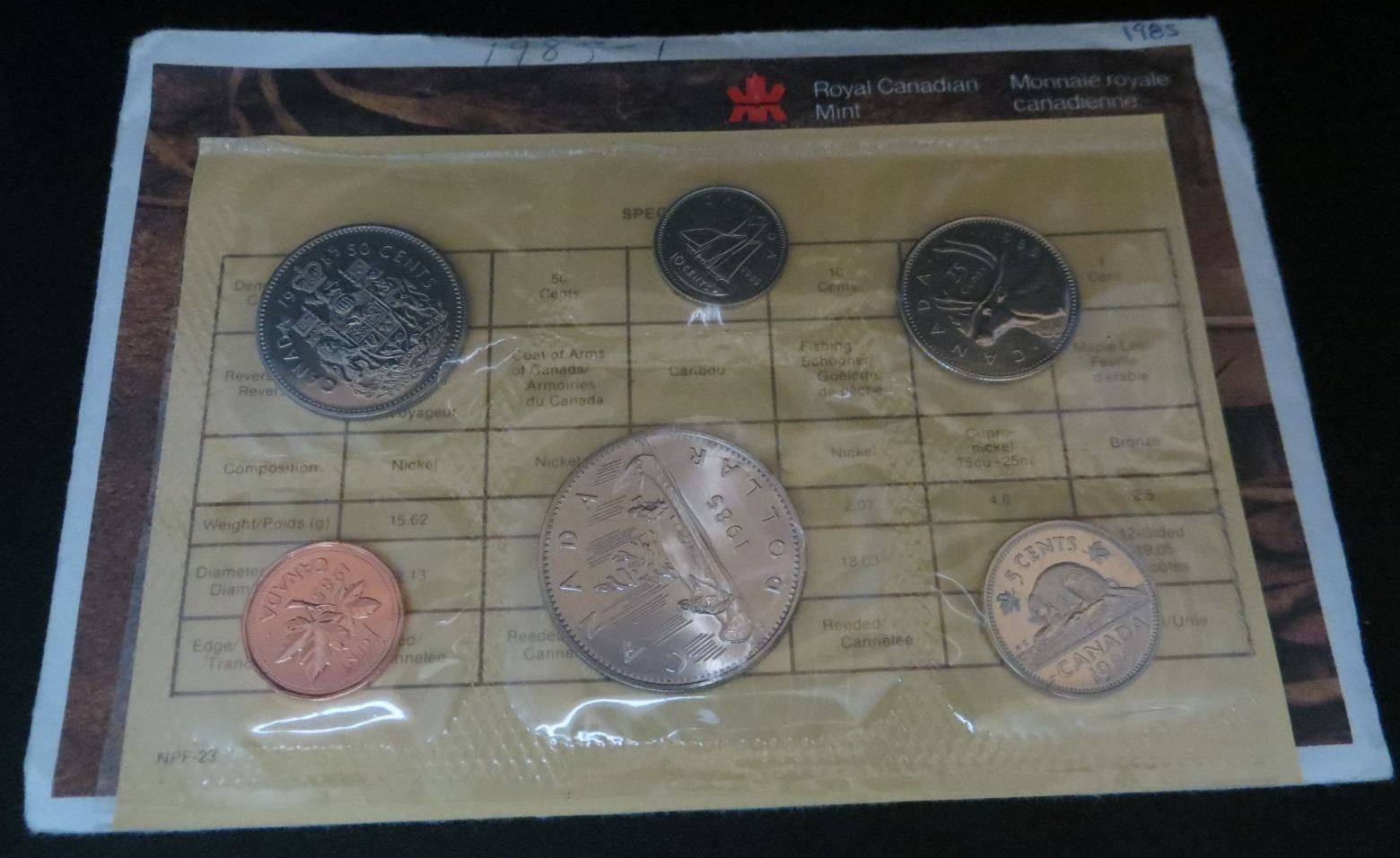 Royal Canadian Mint 1985 Uncirculated 6 Coin Collector Set