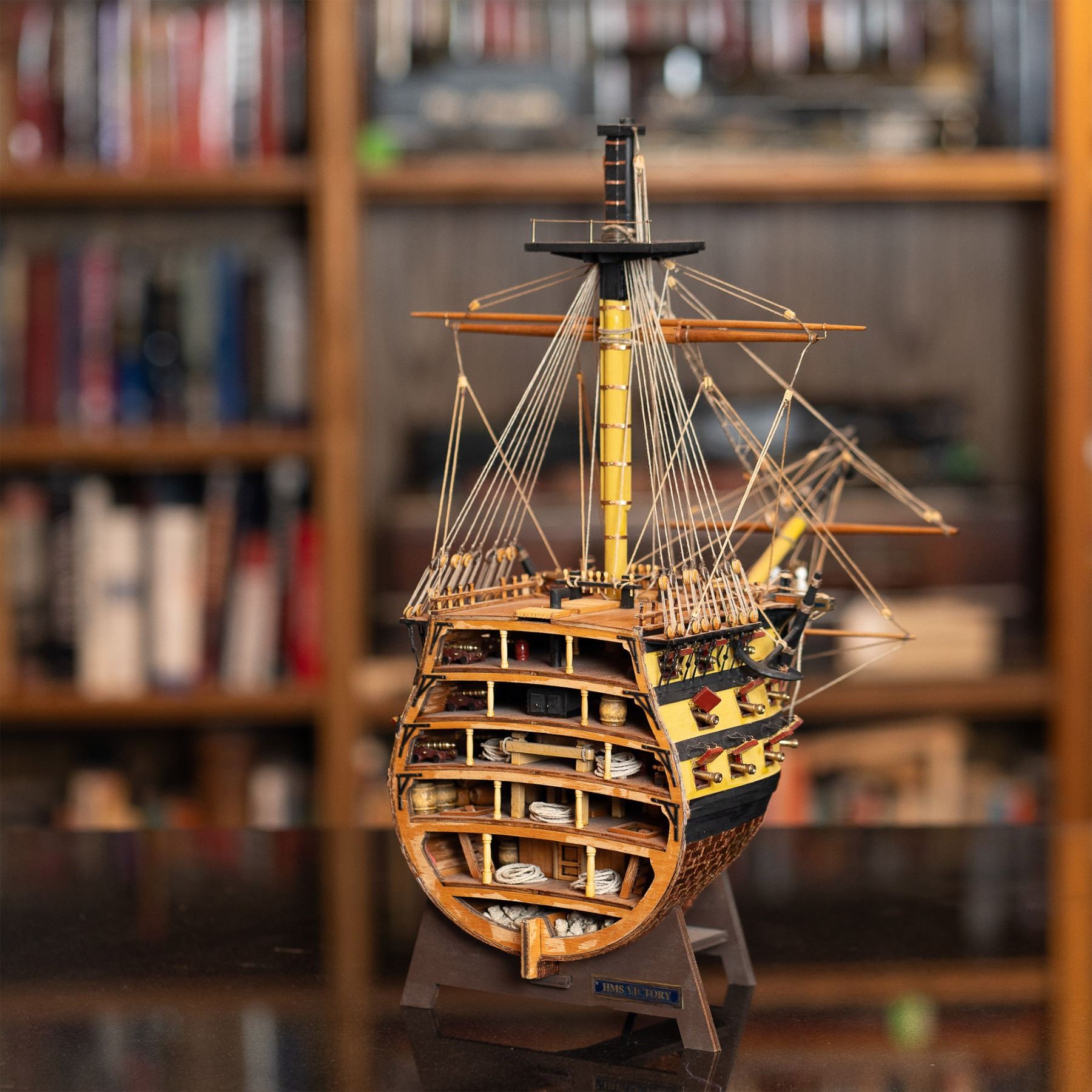 HMS Victory Wooden Model Ship with Cross-Section View