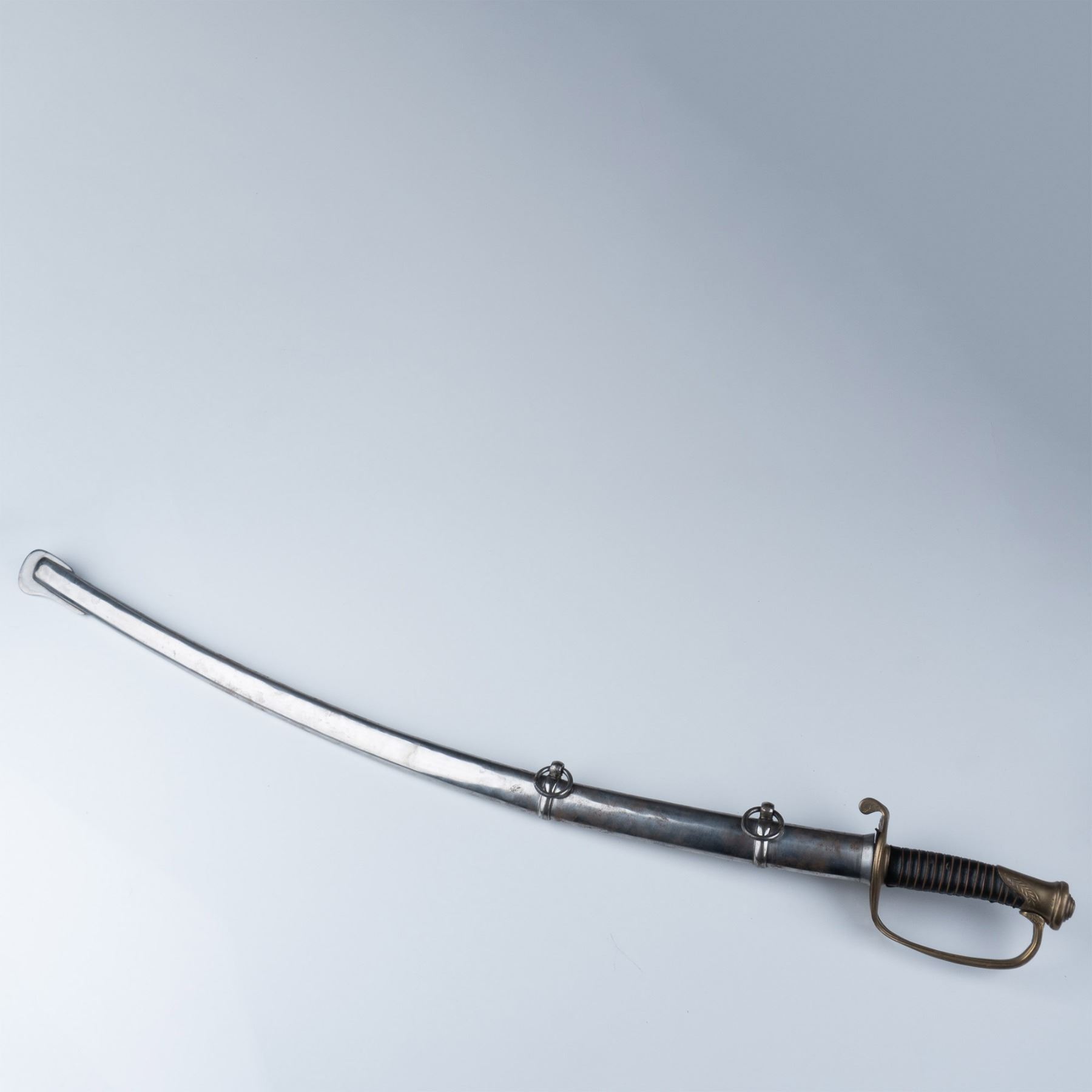 Brass and Leather Hilt Sword with Etched Blade and Sheath