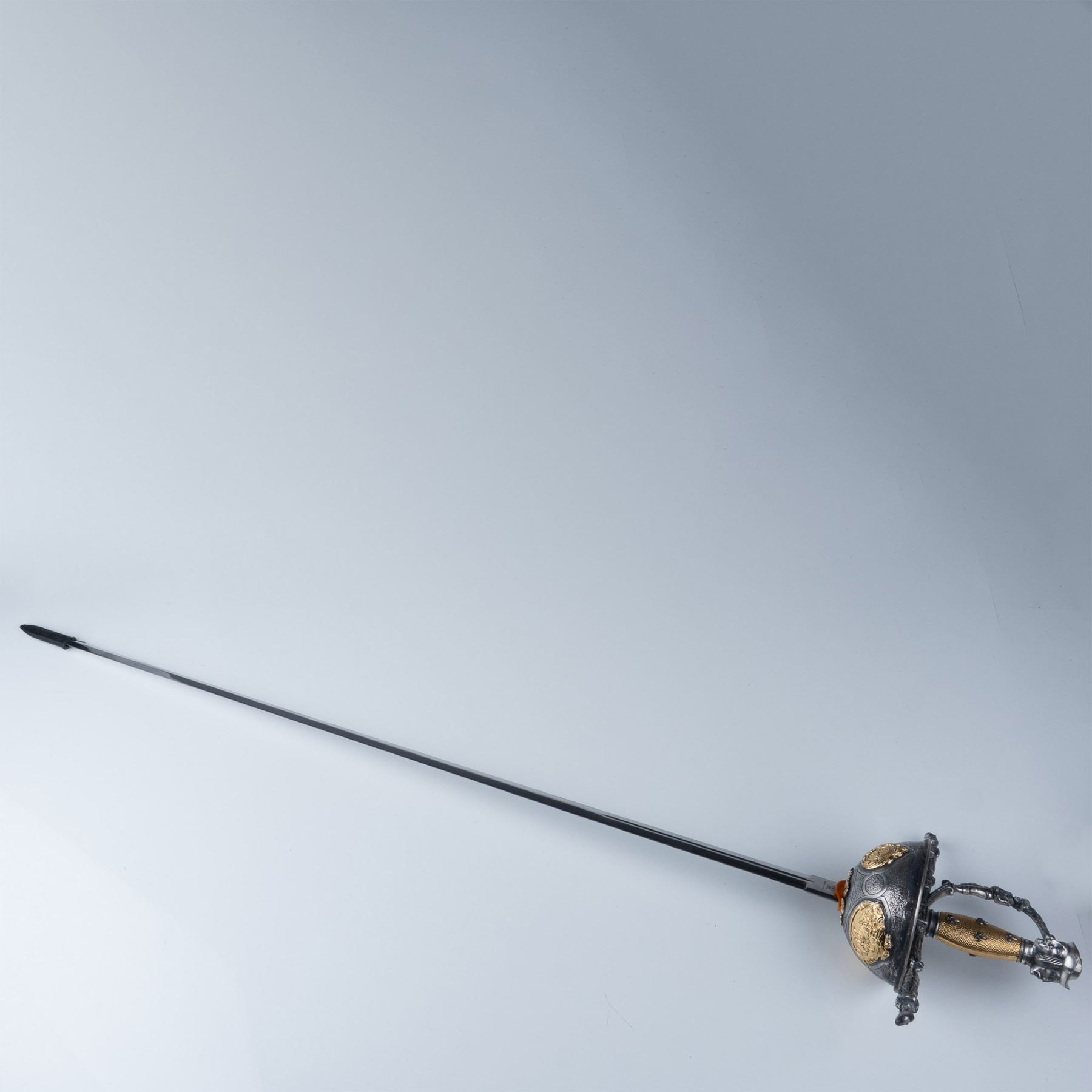 Spanish Rapier Sword with Ornate Tri-Head Hilt Design