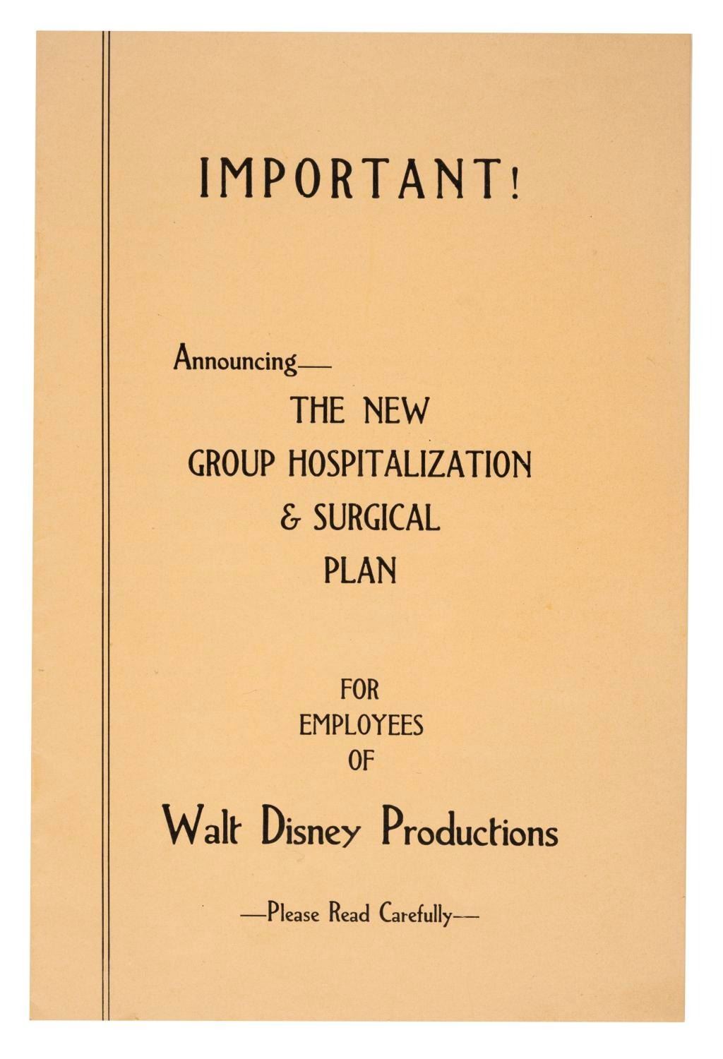 A 1930s Walt Disney Productions Health Insurance Pamphlet.