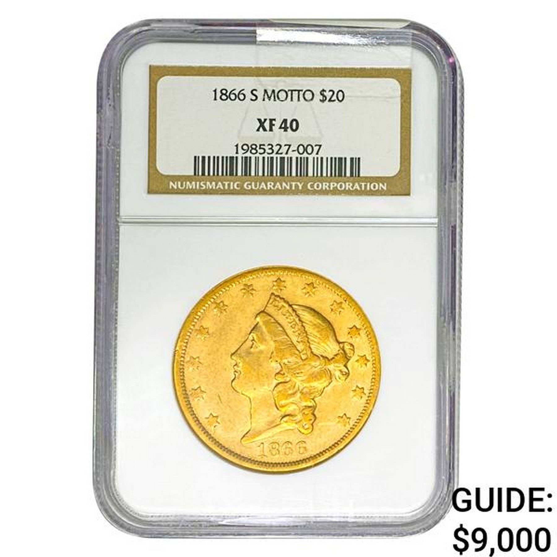 1866-S $20 Gold Double Eagle NGC XF40 Motto