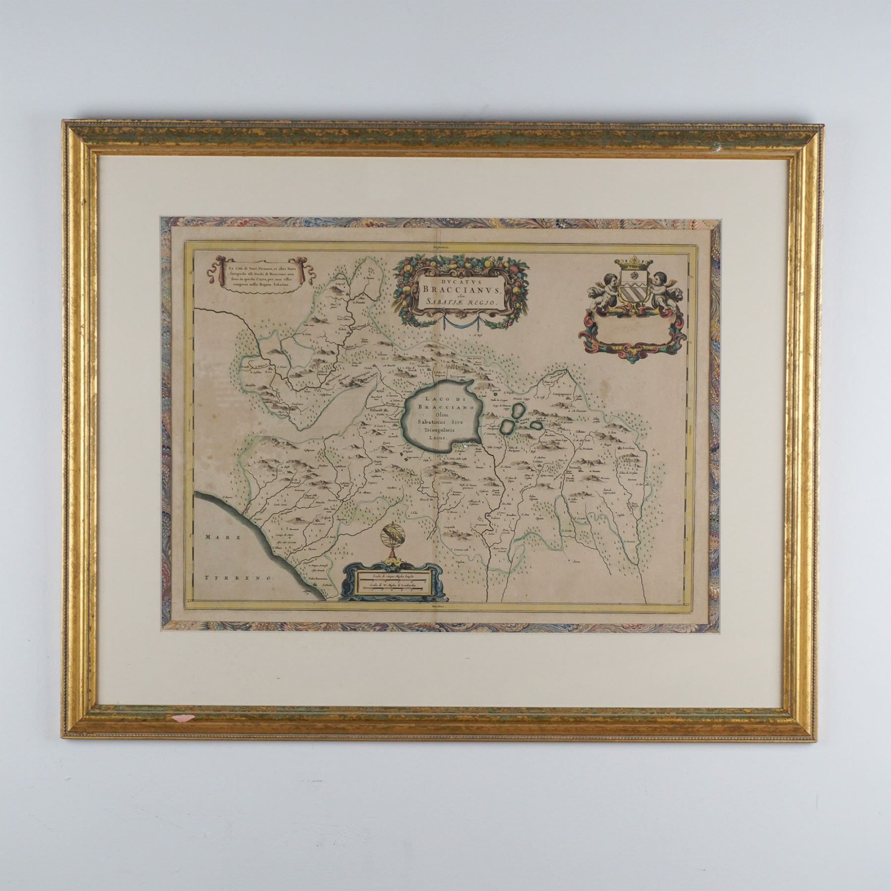 Joan Blaeu, Antique Handcolor Engraved Map Bracciano Italy