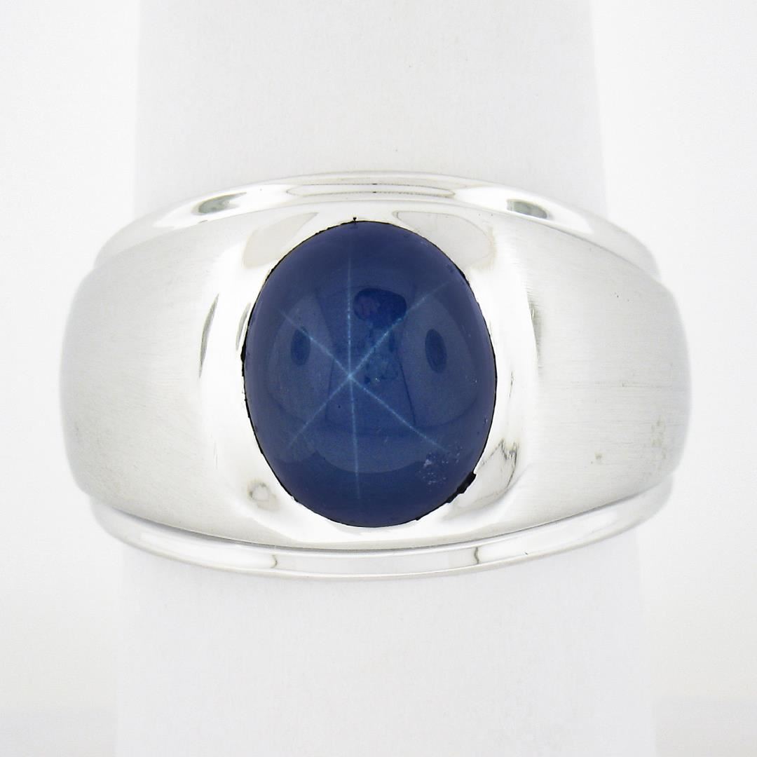 Men's 14K White Gold Oval Cabochon Bezel Set Lindy Star Sapphire ...
