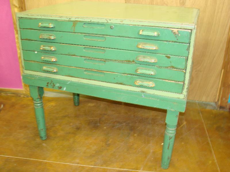 Antique Map Table w/Drawers & Map Rollers