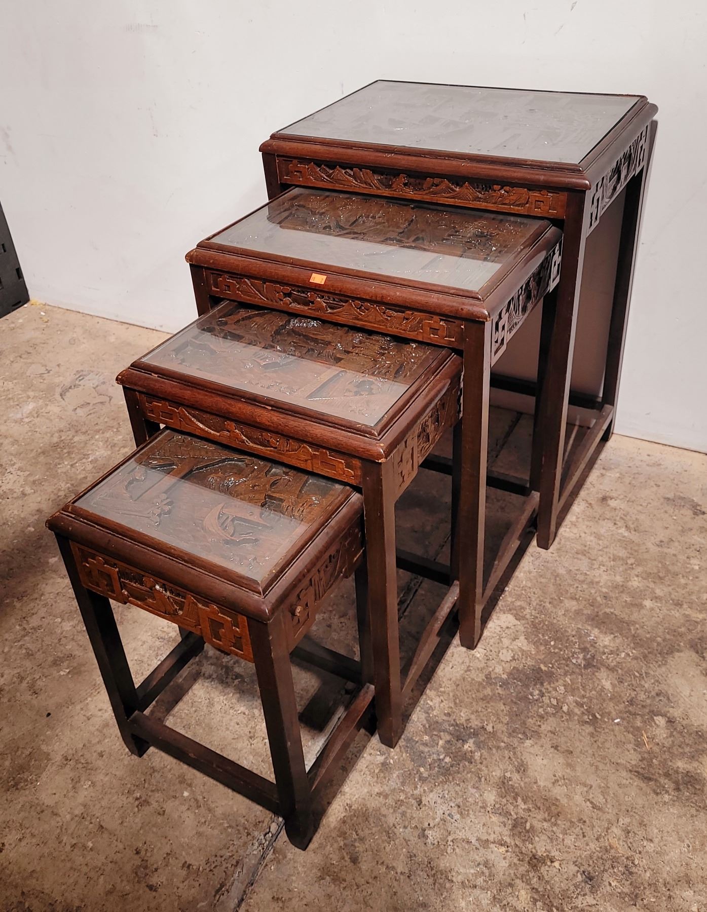 Chinese Carved Hardwood Nesting Tables