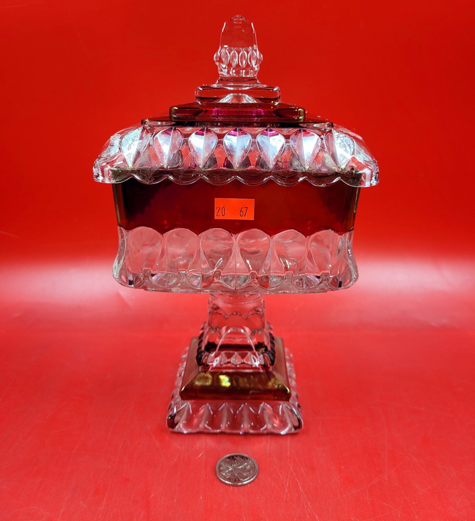 Ruby Flash Glass Lidded Candy Dish