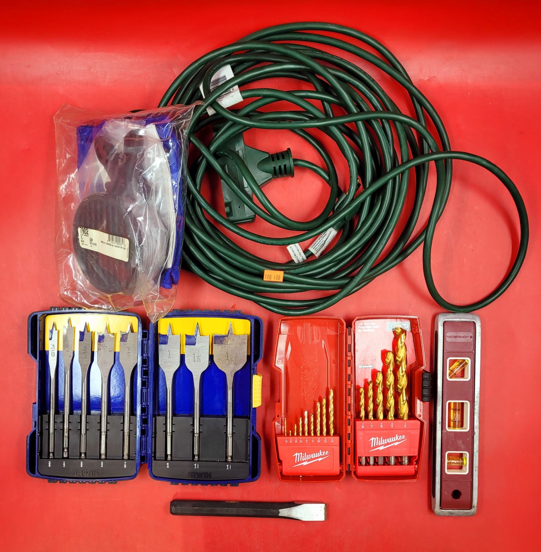 Extension Cord, Drill Bits, North Disposable Mouthpiece, Level, & Spade ...