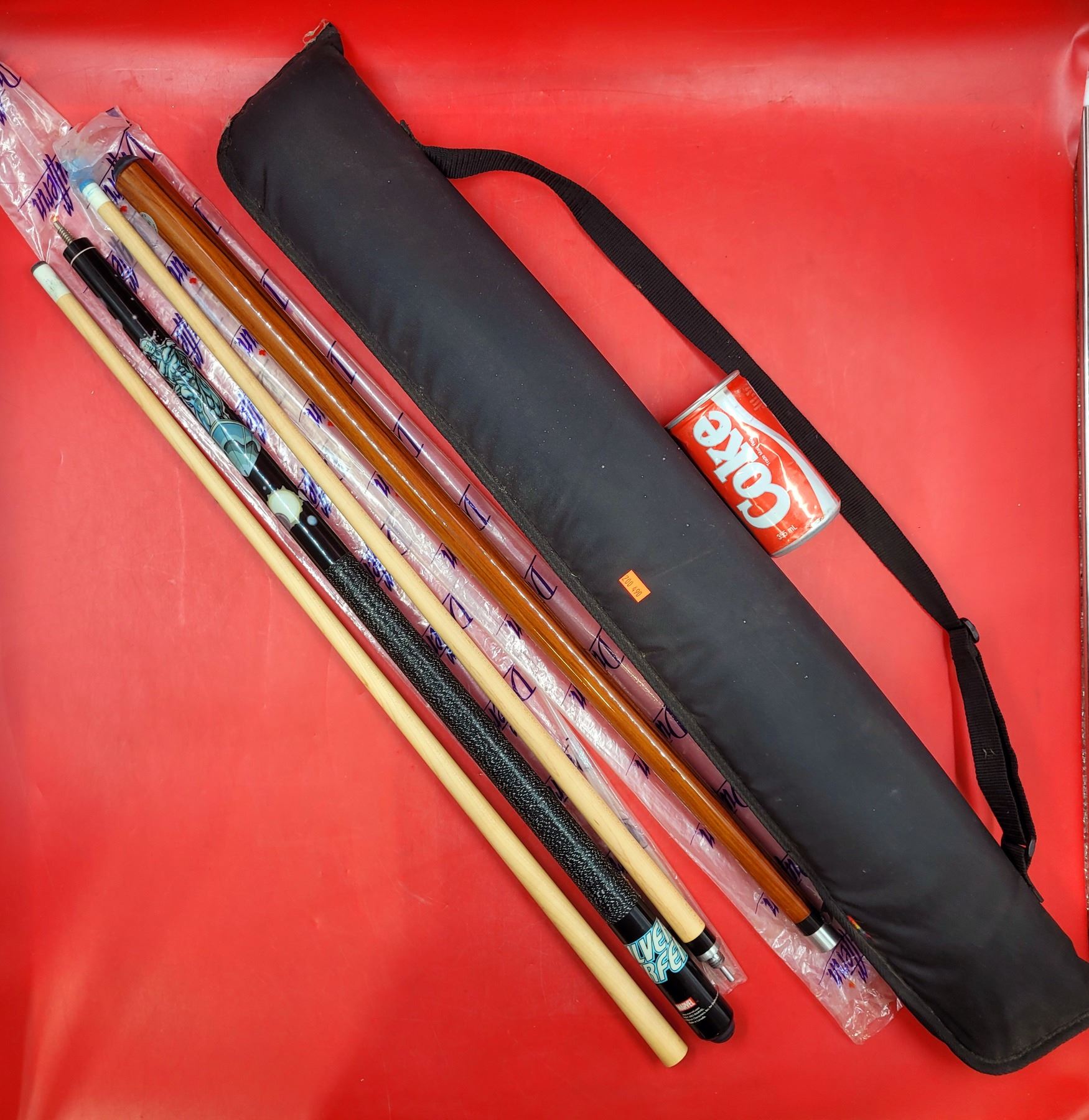 2 Pool Cues w/Carrying Case Including Marvel Silver Surfer
