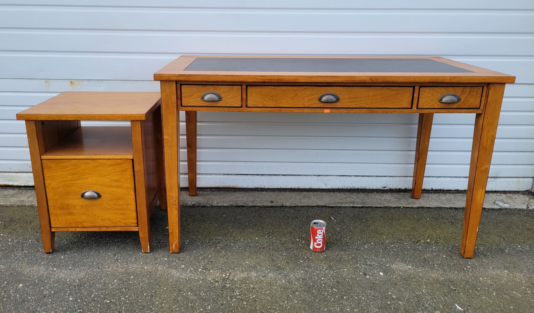 Solid Wood Pullout Office Desk & Filing Cabinet