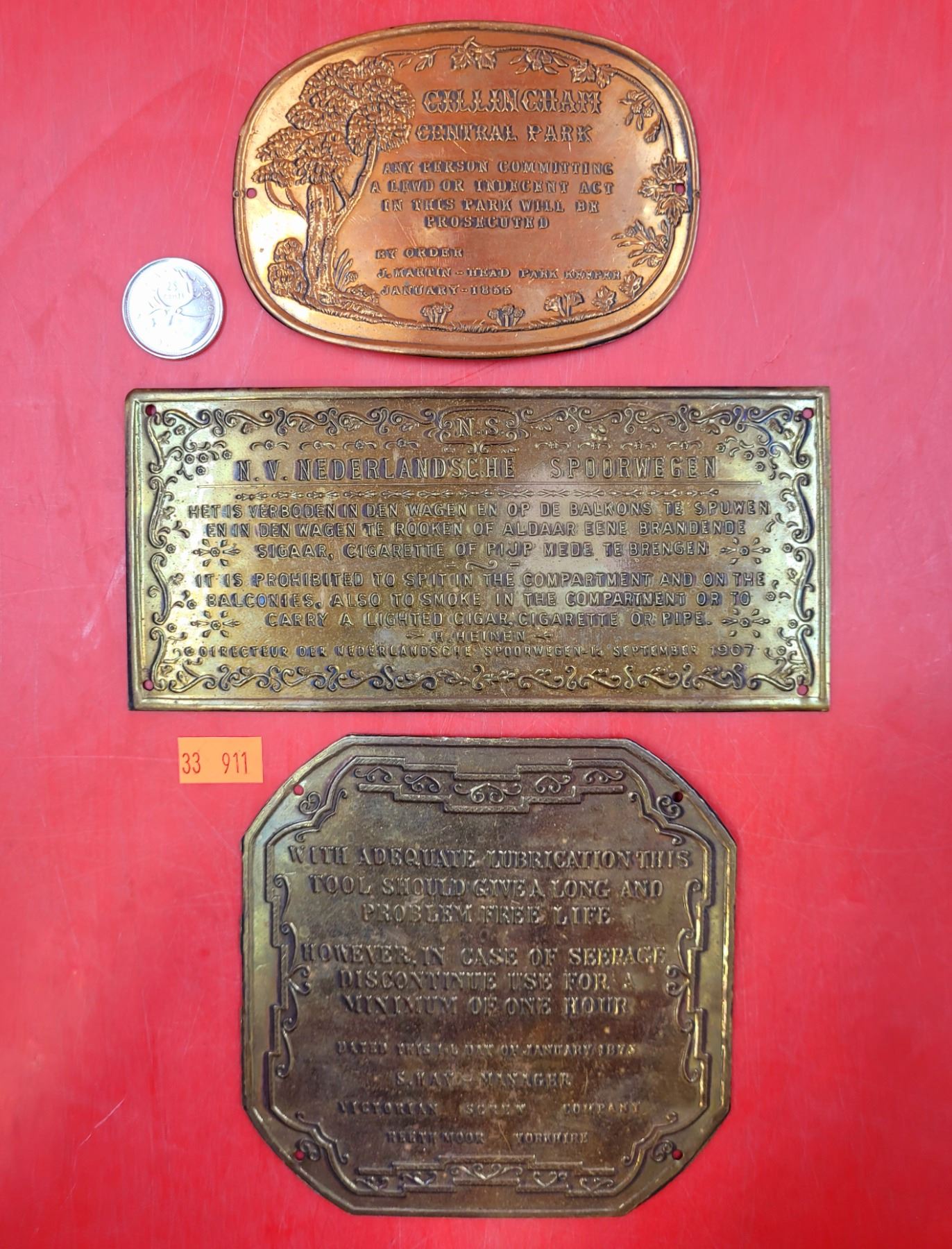 Three Nameplate Signs - Copper/Brass
