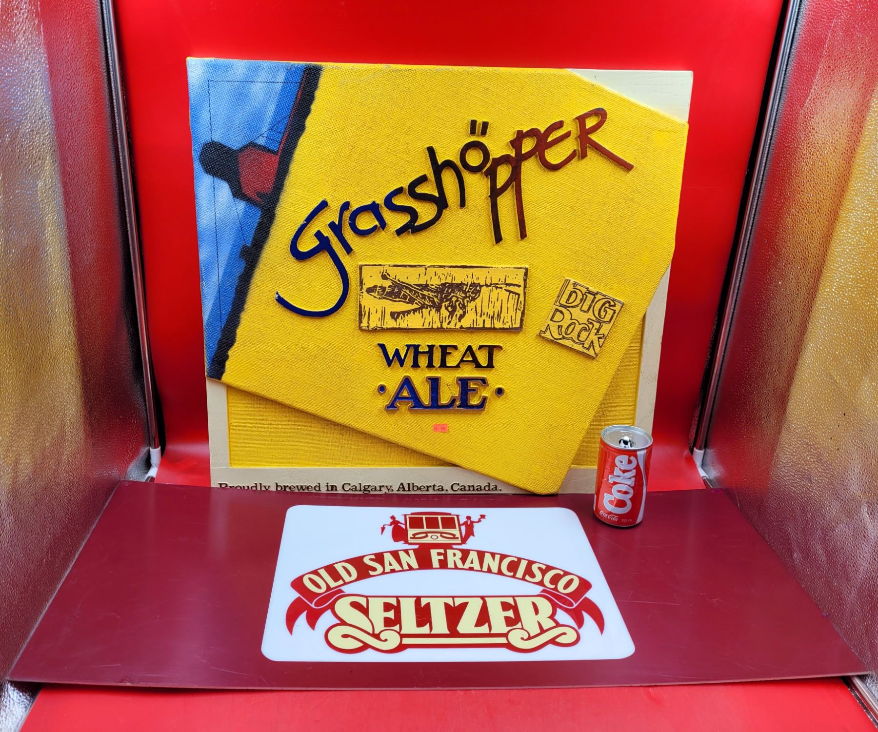 Grasshopper Wheat Ale & Old San Francisco Seltzer Advertising Signs