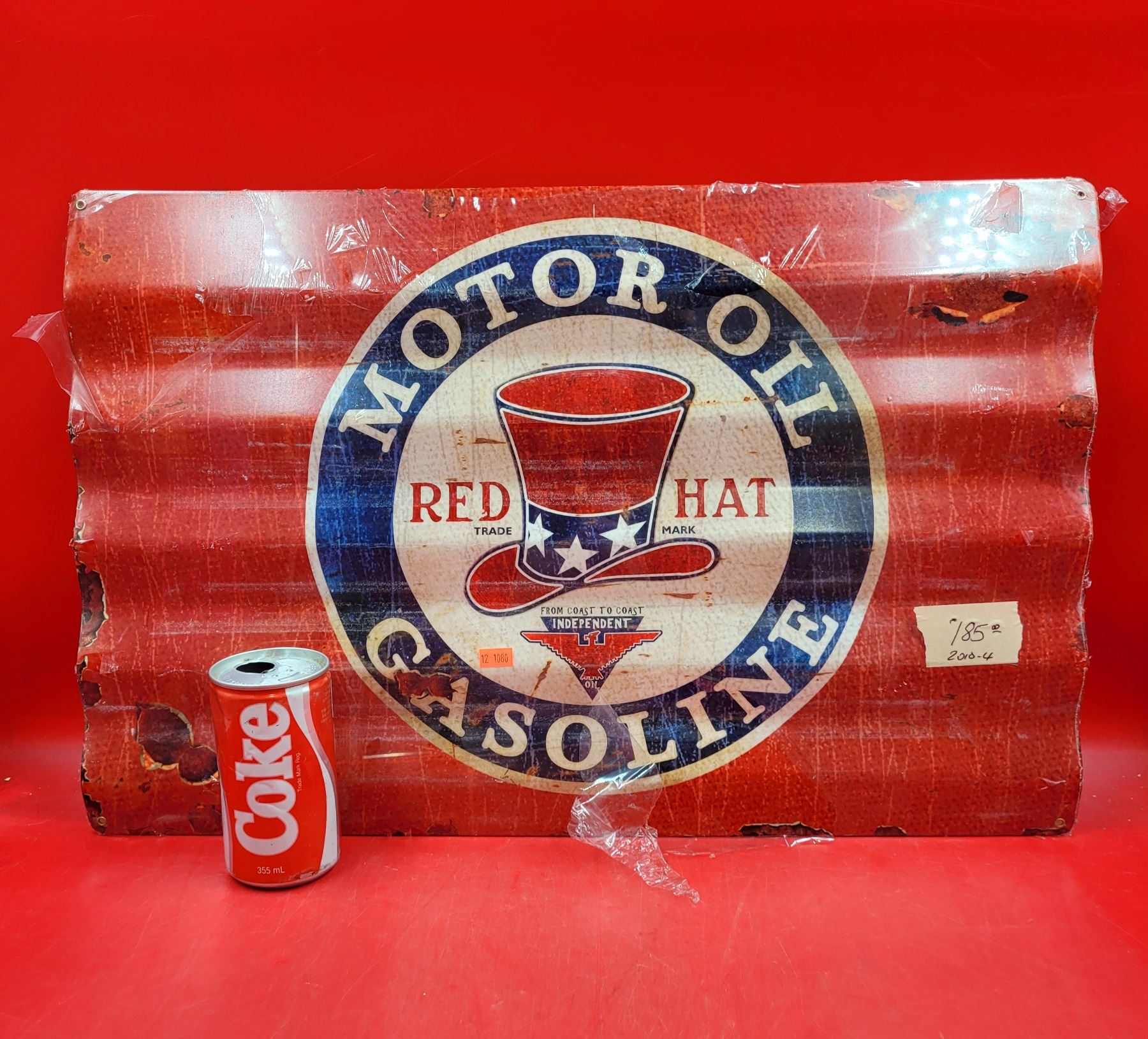 NOS Metal Motor Oil Gasoline Red Hat Advertising Sign