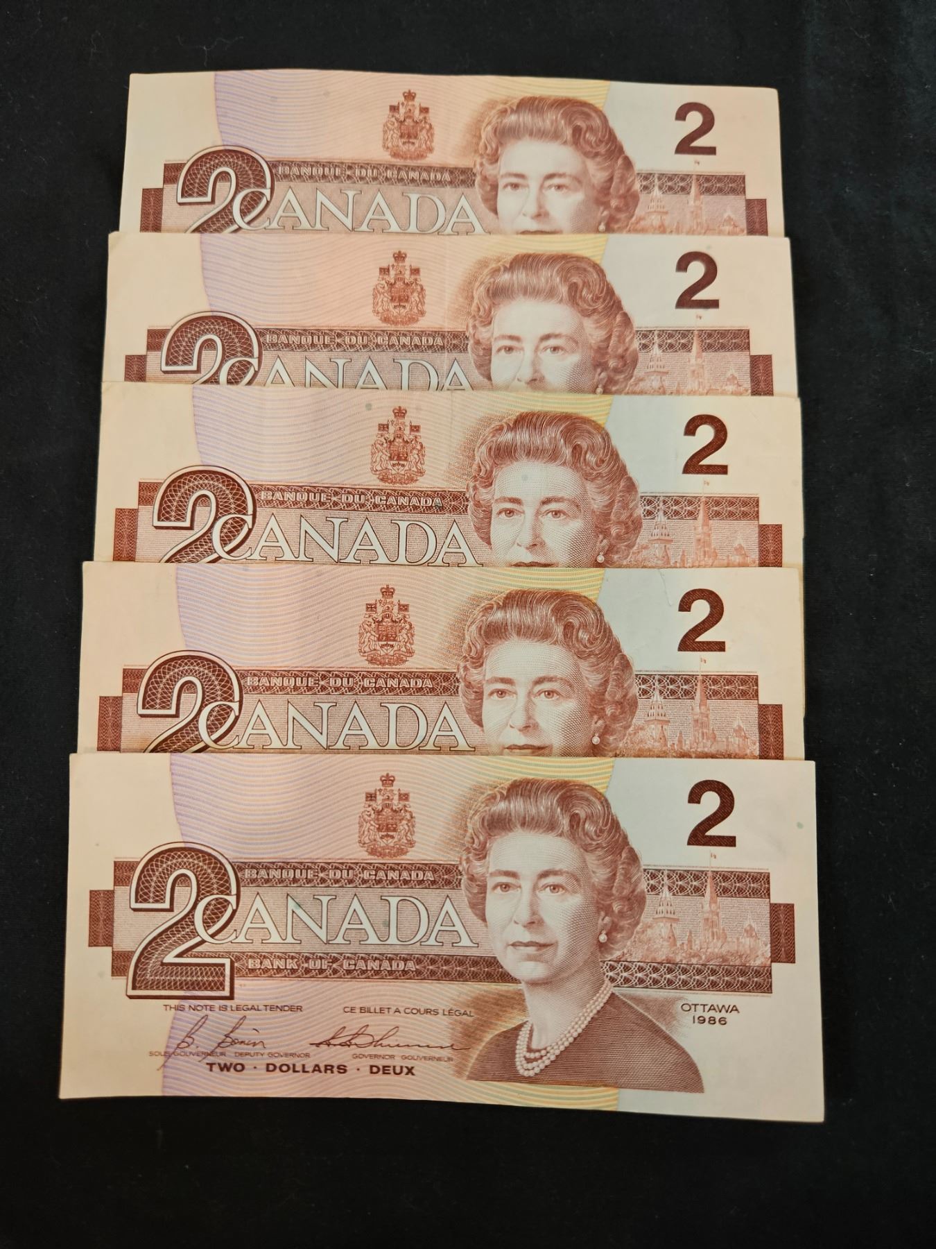 5x 1986 Canada $2 bills