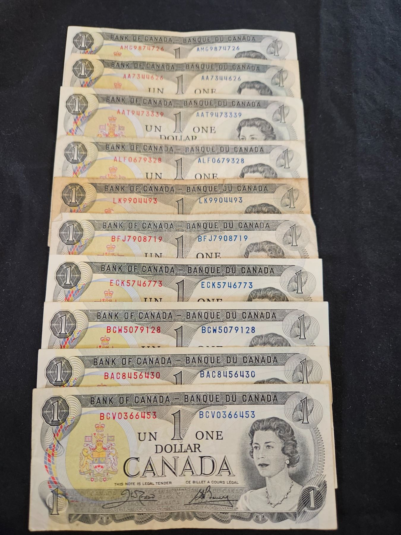 10x 1973 Canada $1 bills