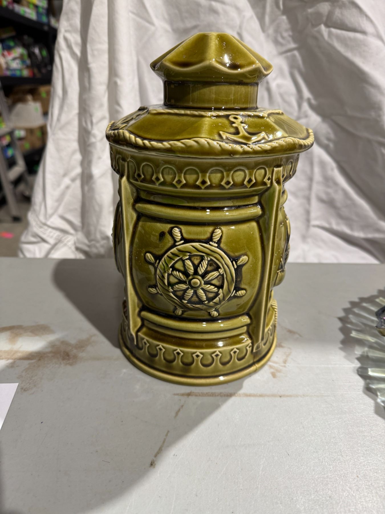 vintage Enesco nautical-themed cookie jar from the 1960s, made in Japan.