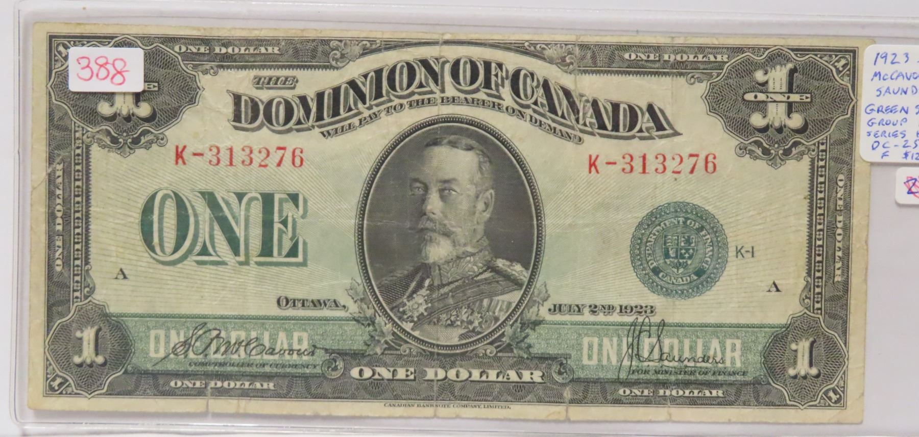 1923 dominion of canada 1 dollar bills green seal - Schmalz Auctions