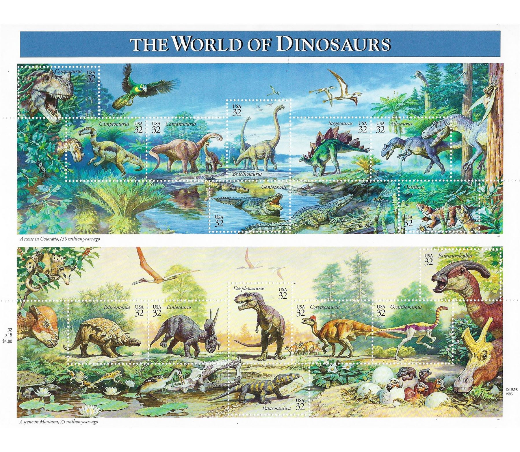 The World of Dinosaurs Stamp Sheet
