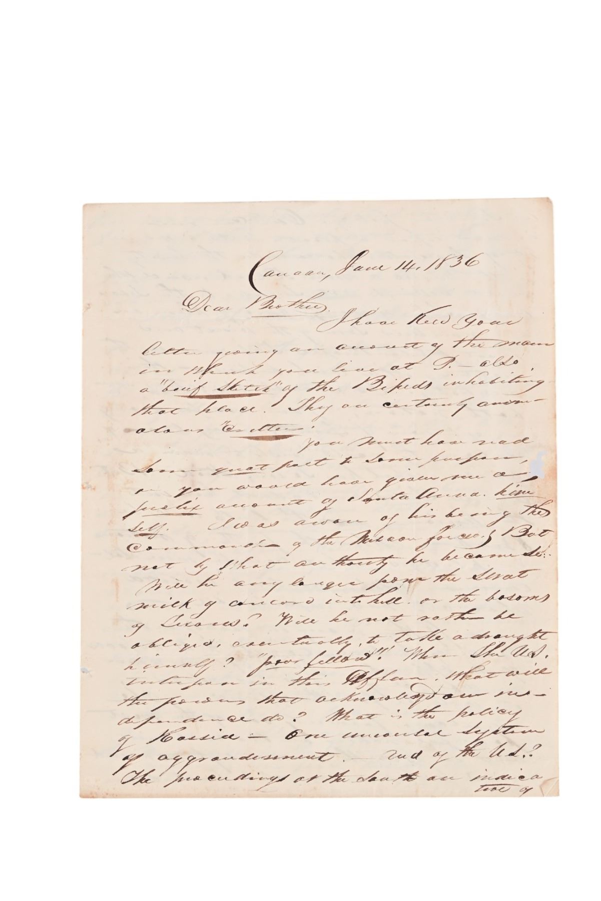 1836 Alamo Texas Slavery Letter