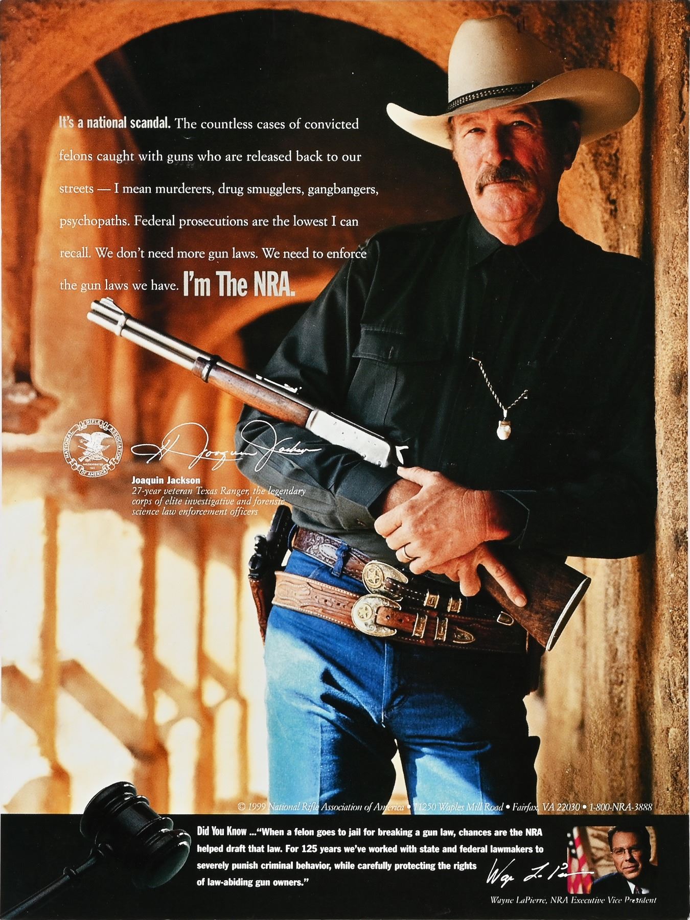 Texas Ranger Joaquin Jackson 1999 NRA Poster Ad
