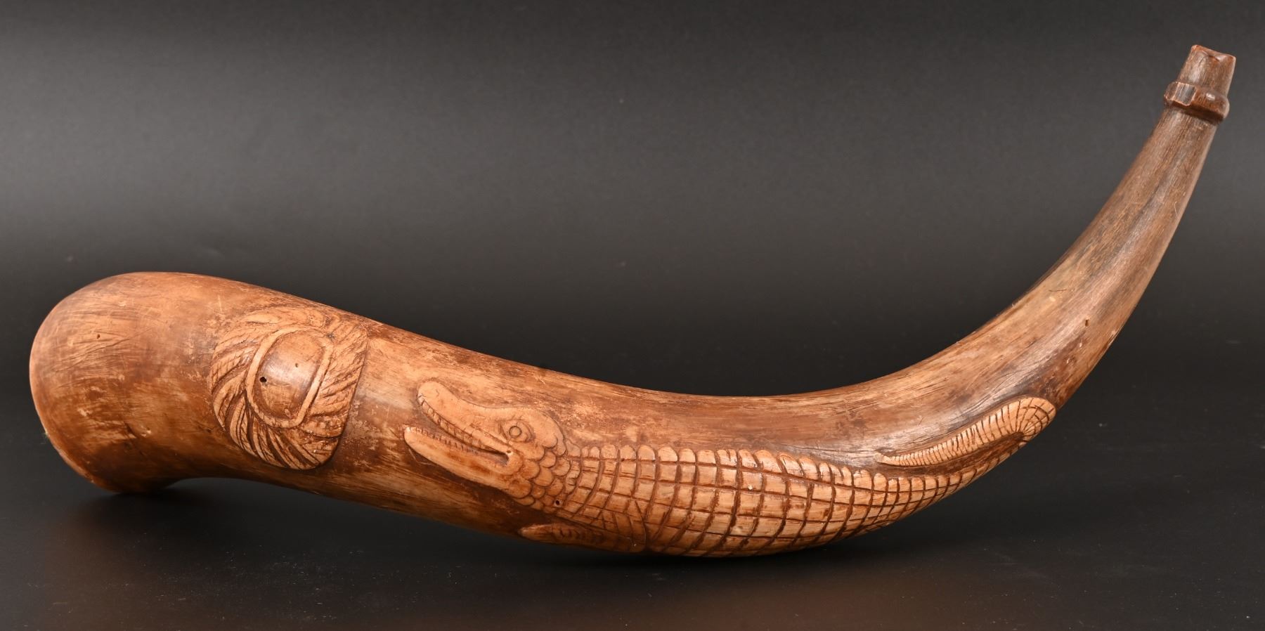 Antique East Texas Carved Alligator Powder Horn