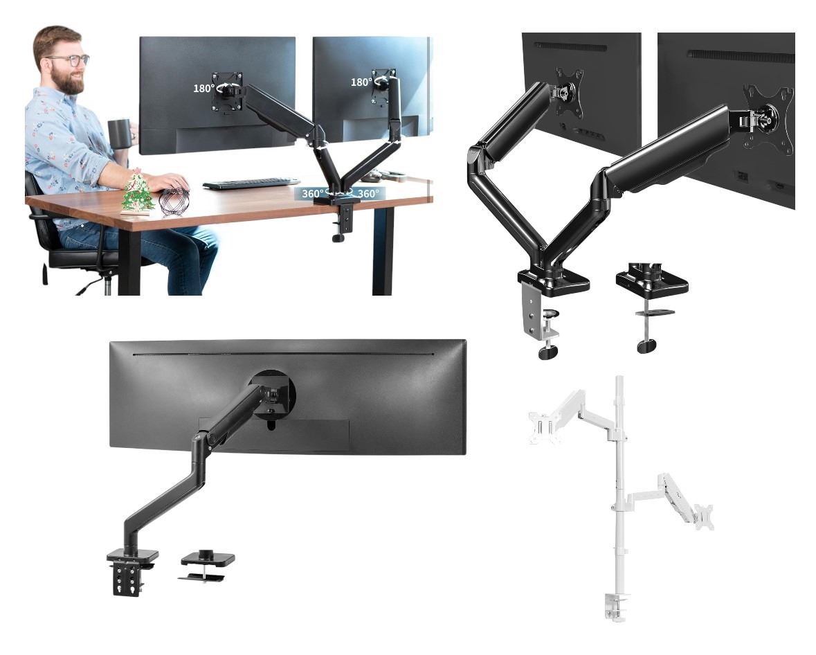 11pc assorted VIVO mounts - Mechanical arm, dual monitor mounts, white ...