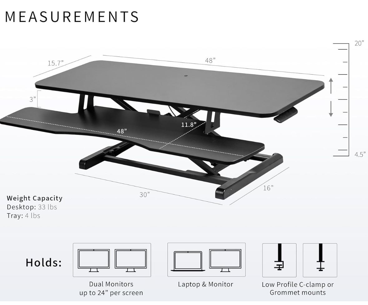VIVO 48" extra large black desk riser DESK-V048KB (refurbished in box ...
