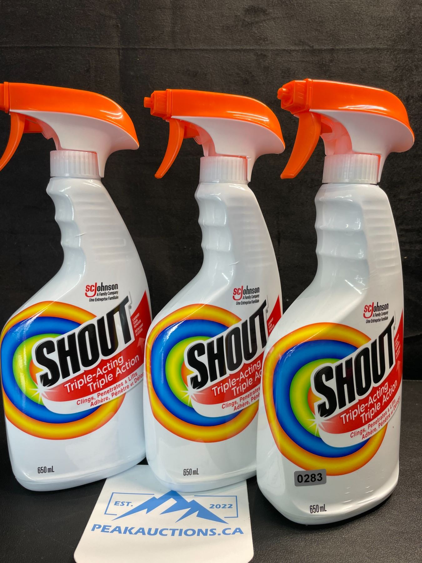 3 SHOUT Triple-Action Laundry Stain Remover Sprays - 650ml Each - New