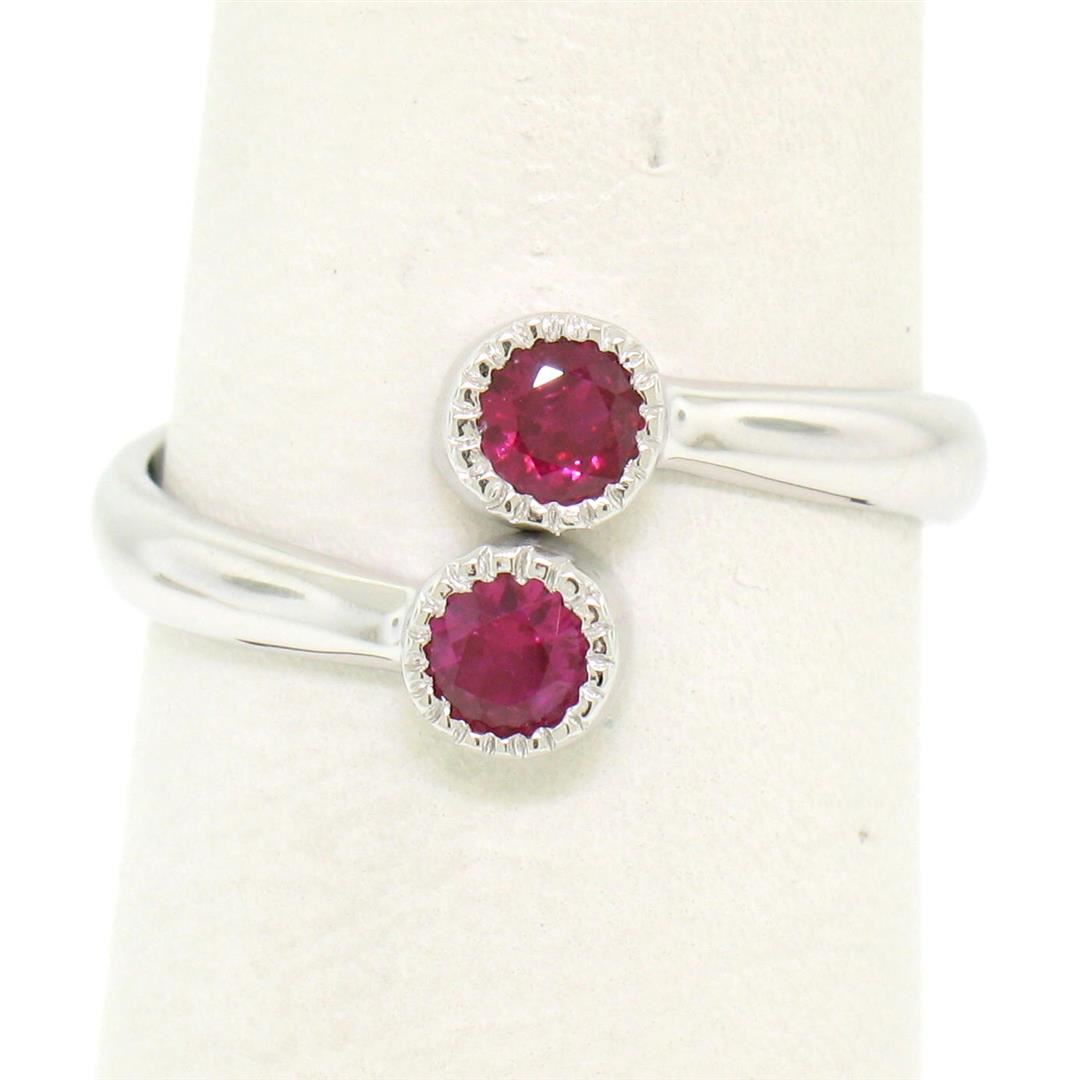 NEW Custom Made 14k White Gold Round Bezel Set Ruby Two Stone Simple ...
