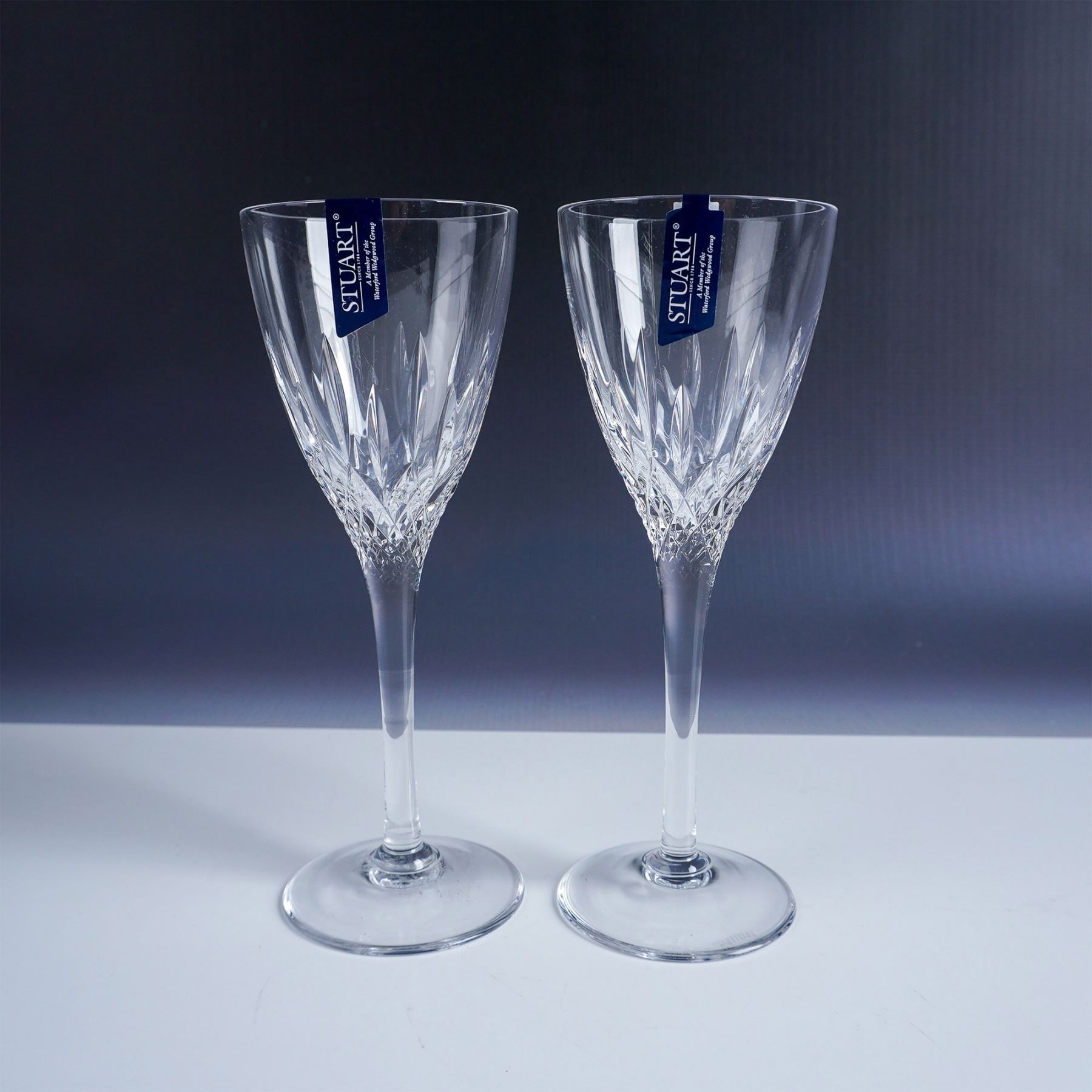 Pair of Stuart Crystal Cut Glass Wine Glasses, Madison