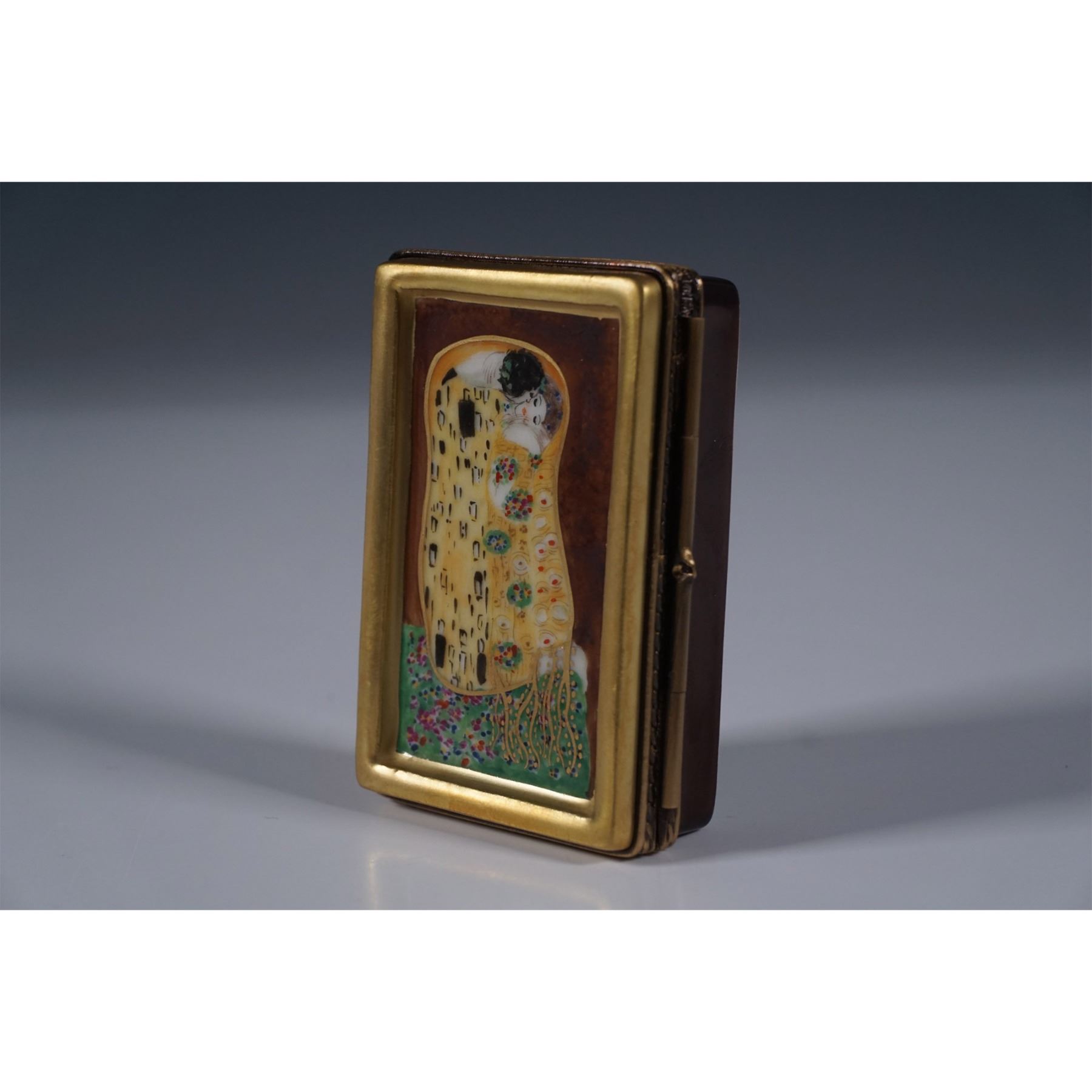 Limoges Porcelain Figurine Box, The Kiss by Klimt