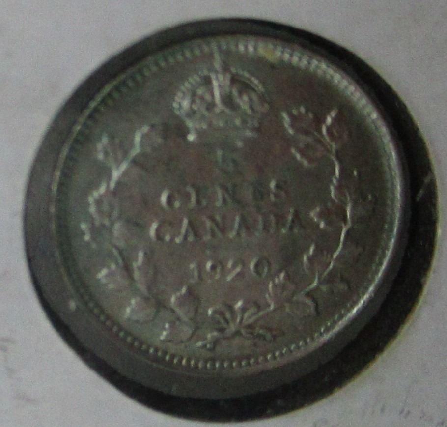 1920 UNCIRCULATED CANADA KING GEORGE V SILVER FIVE CENT