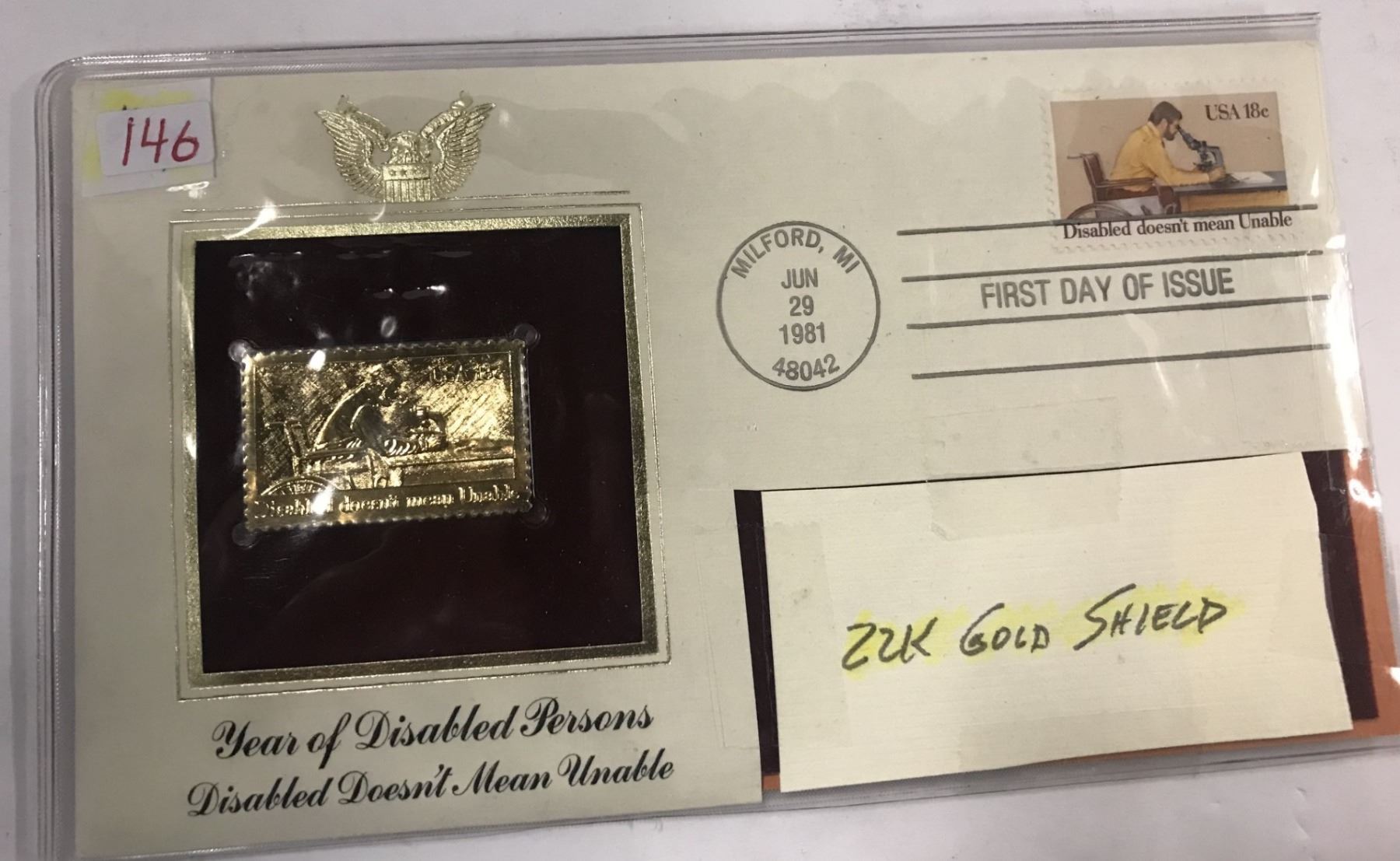 22 KT GOLD SHIELD USA DISABLED PERSONS STAMP