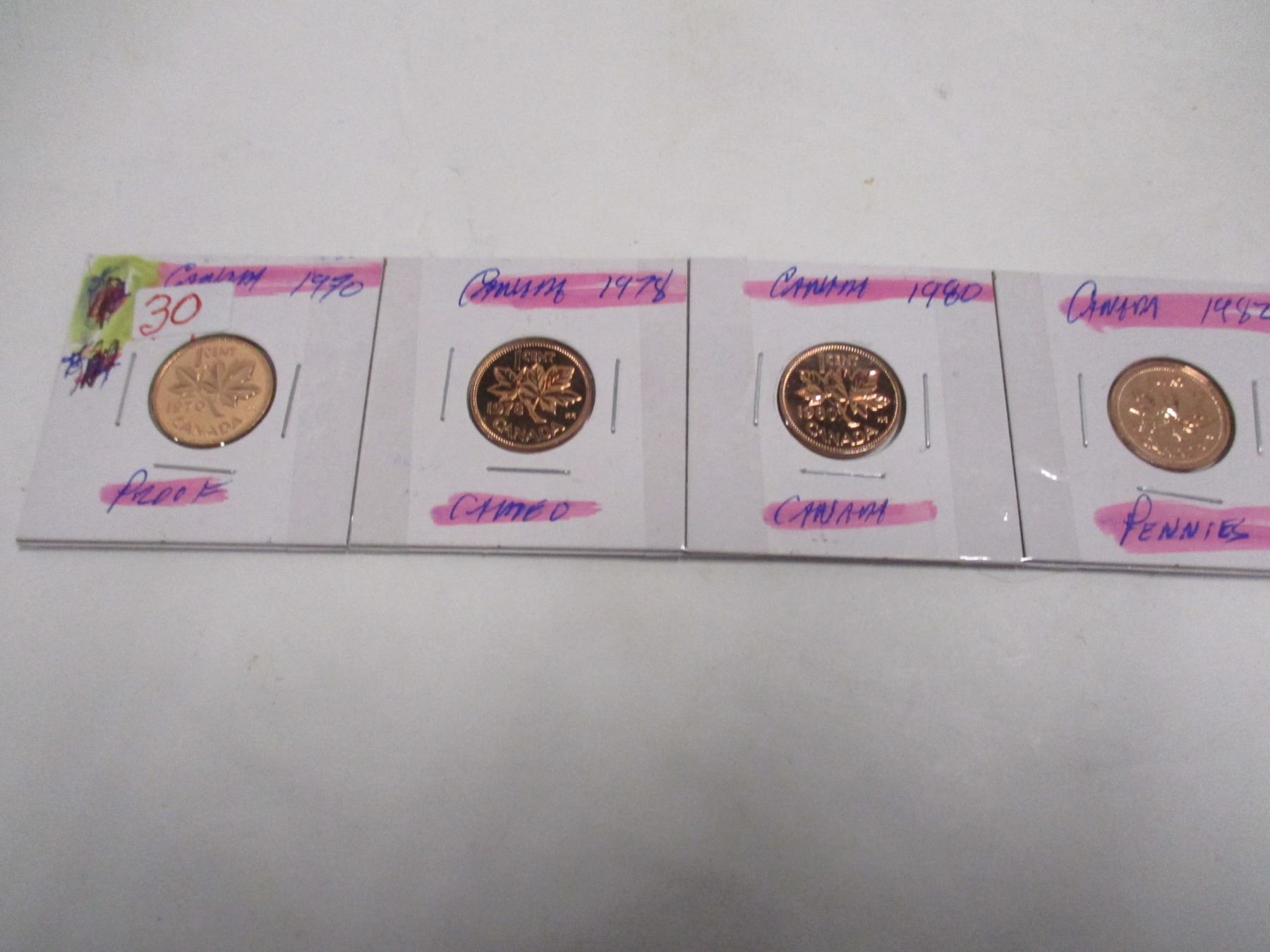 1970, 1978, 1980, & 1982 PROOF CANADA PENNY SET