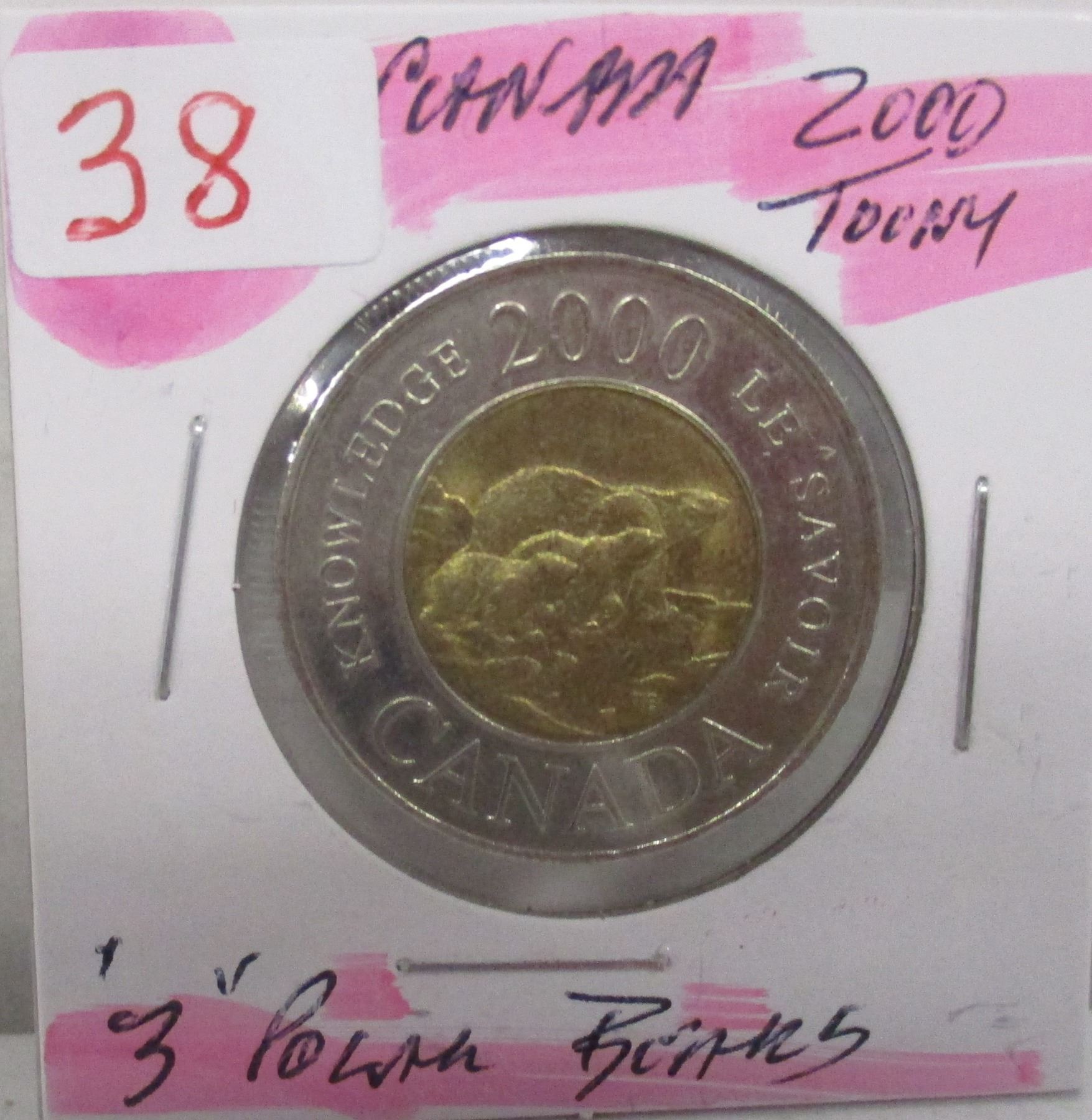 CANADA 2000 TOONIE WITH "3" POLAR BEARS (REVERSE) (ONE YEAR MINTAGE)