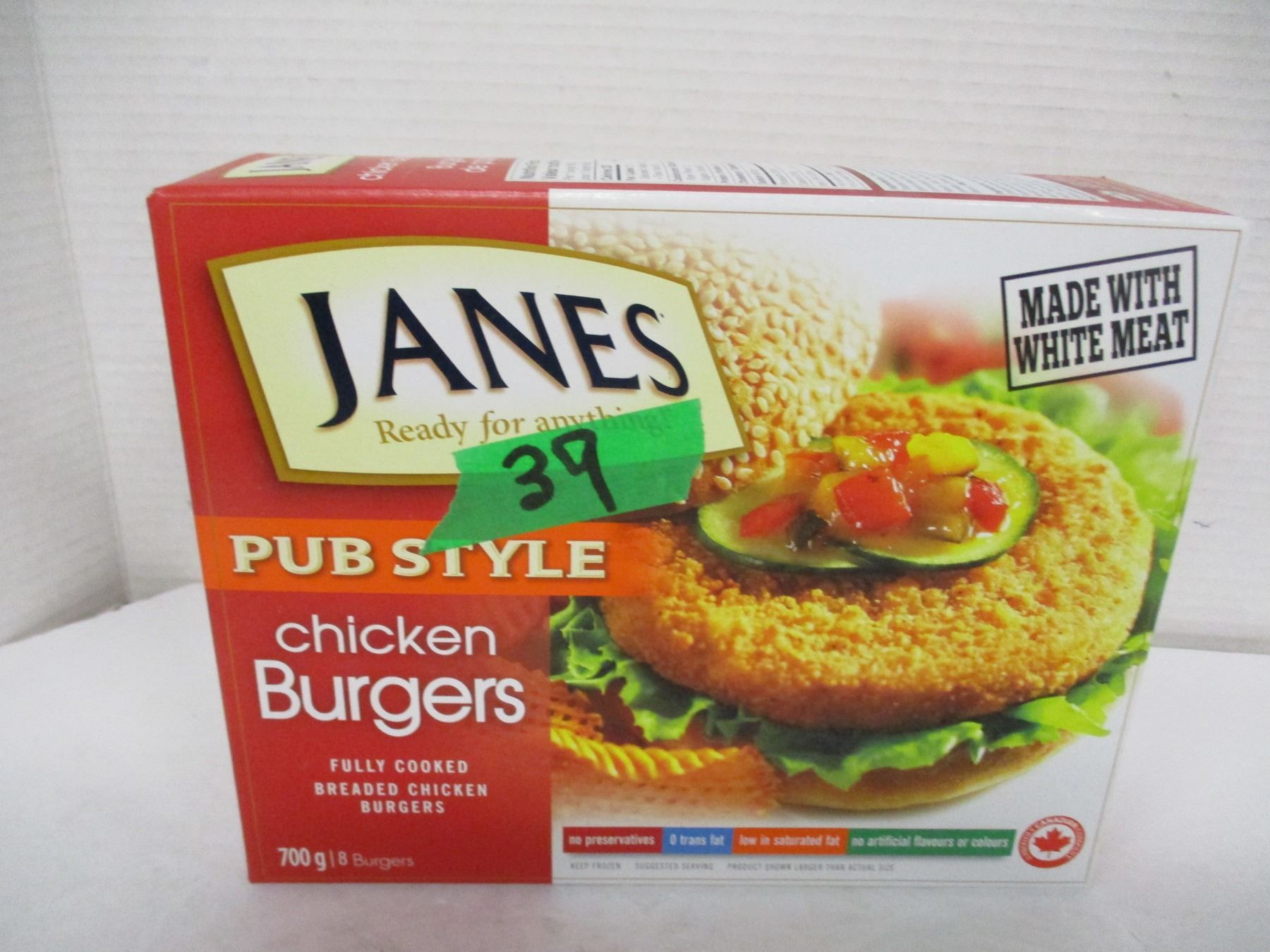 FROZEN: JANES FULLY COOKED CHICKEN BURGERS (700G) - BOX