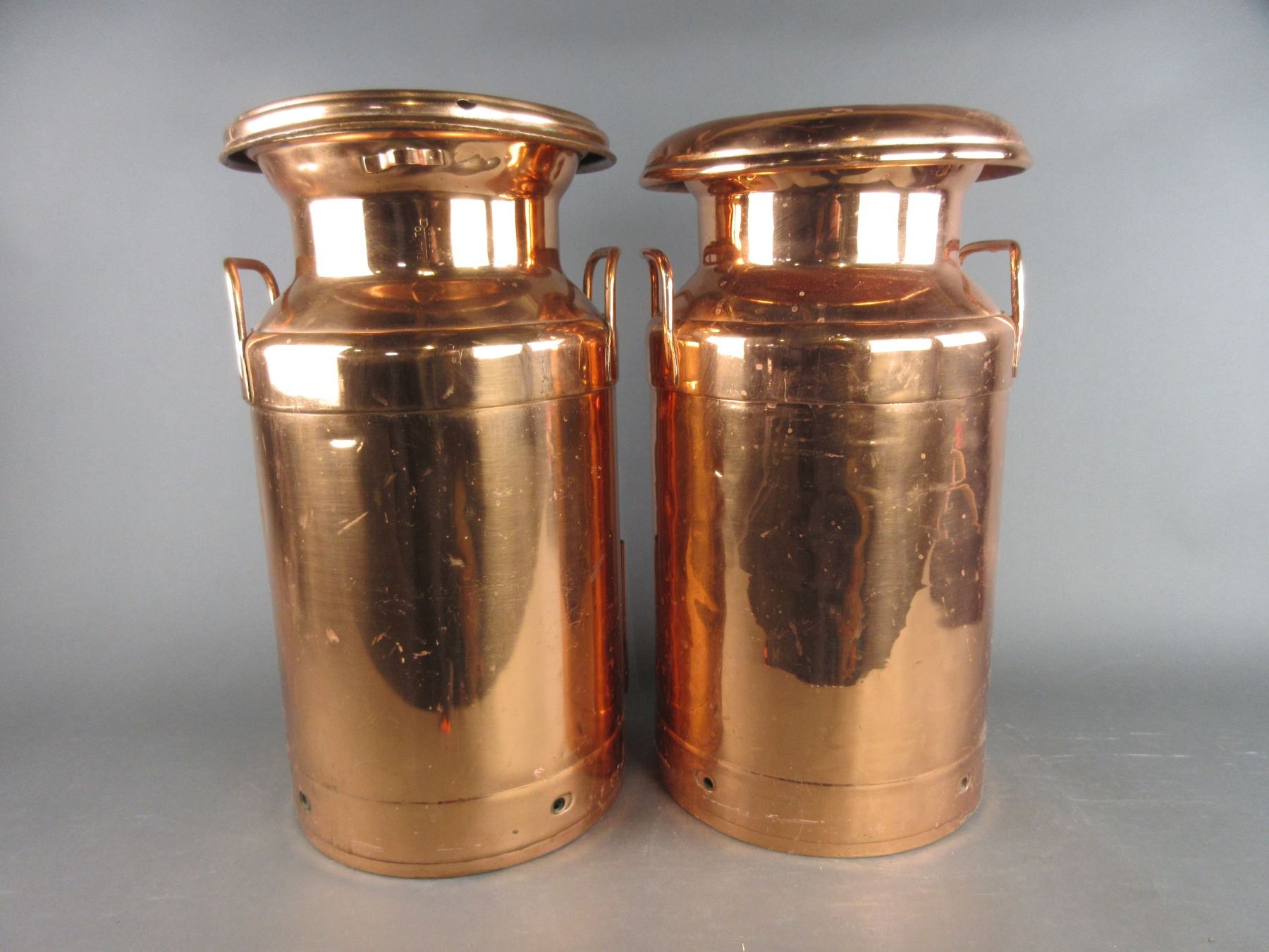 2 Heavy Duty Solid Copper Cream Cans- 19.5"H