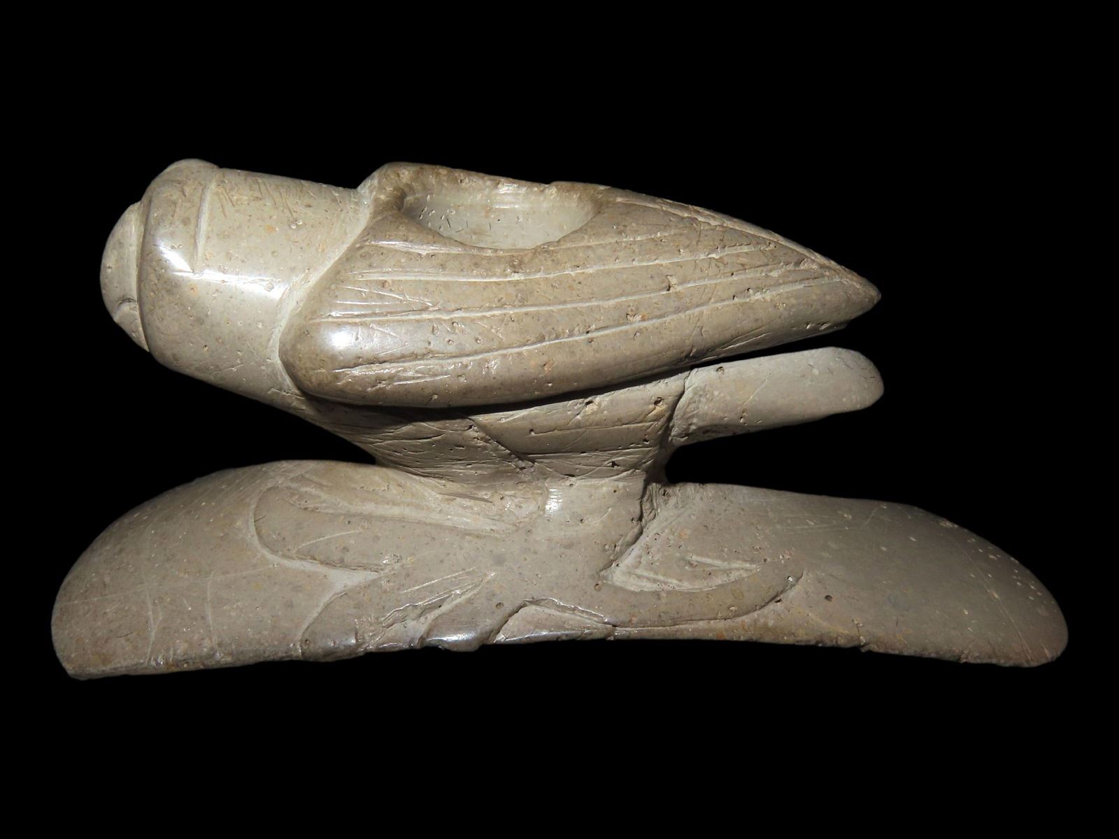 3 1/4" Raven Platform Pipe Made of Pipestone, Modern Reproduction